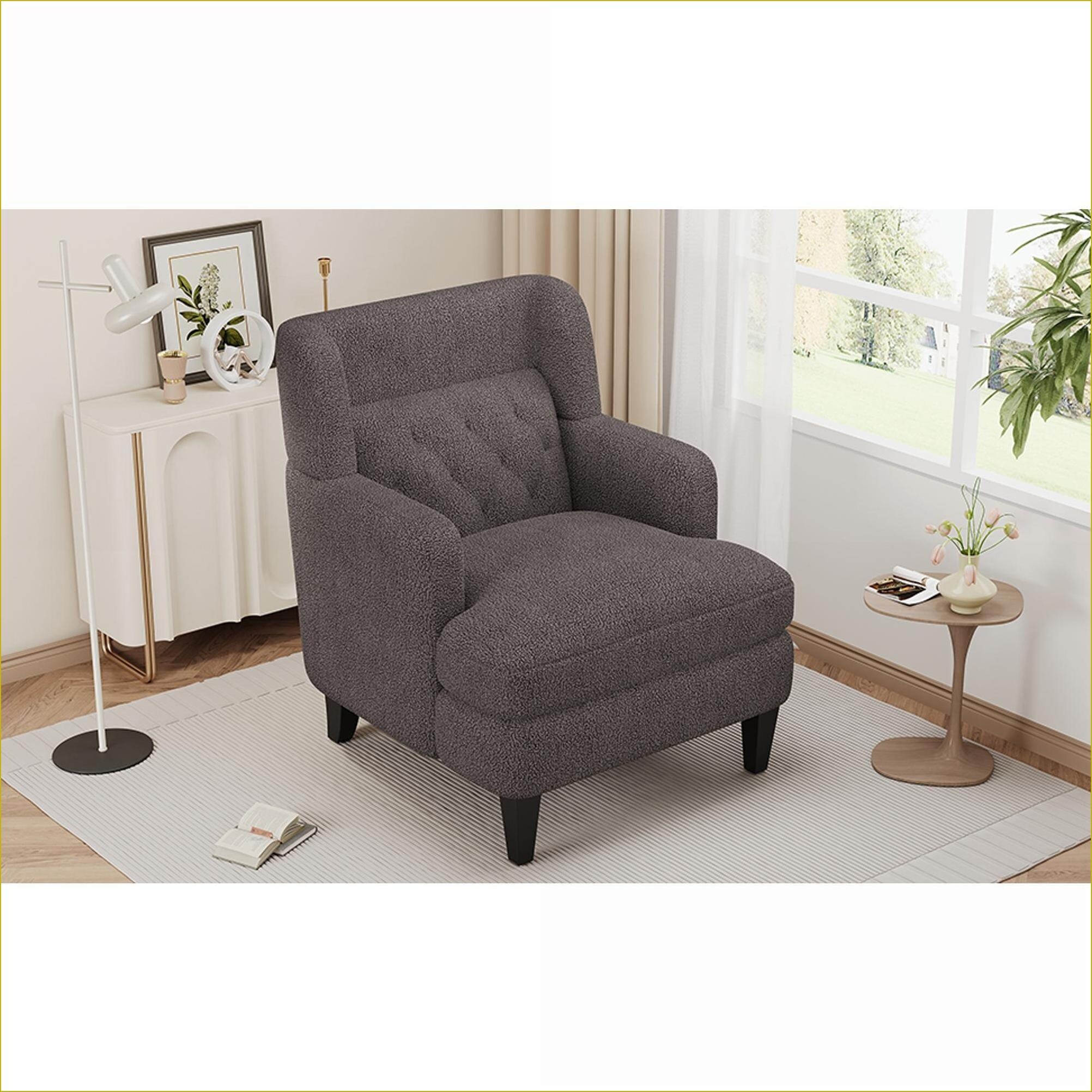 Watnature Upholstered Tufted Accent Chair Tan Brown Armchair Single ...