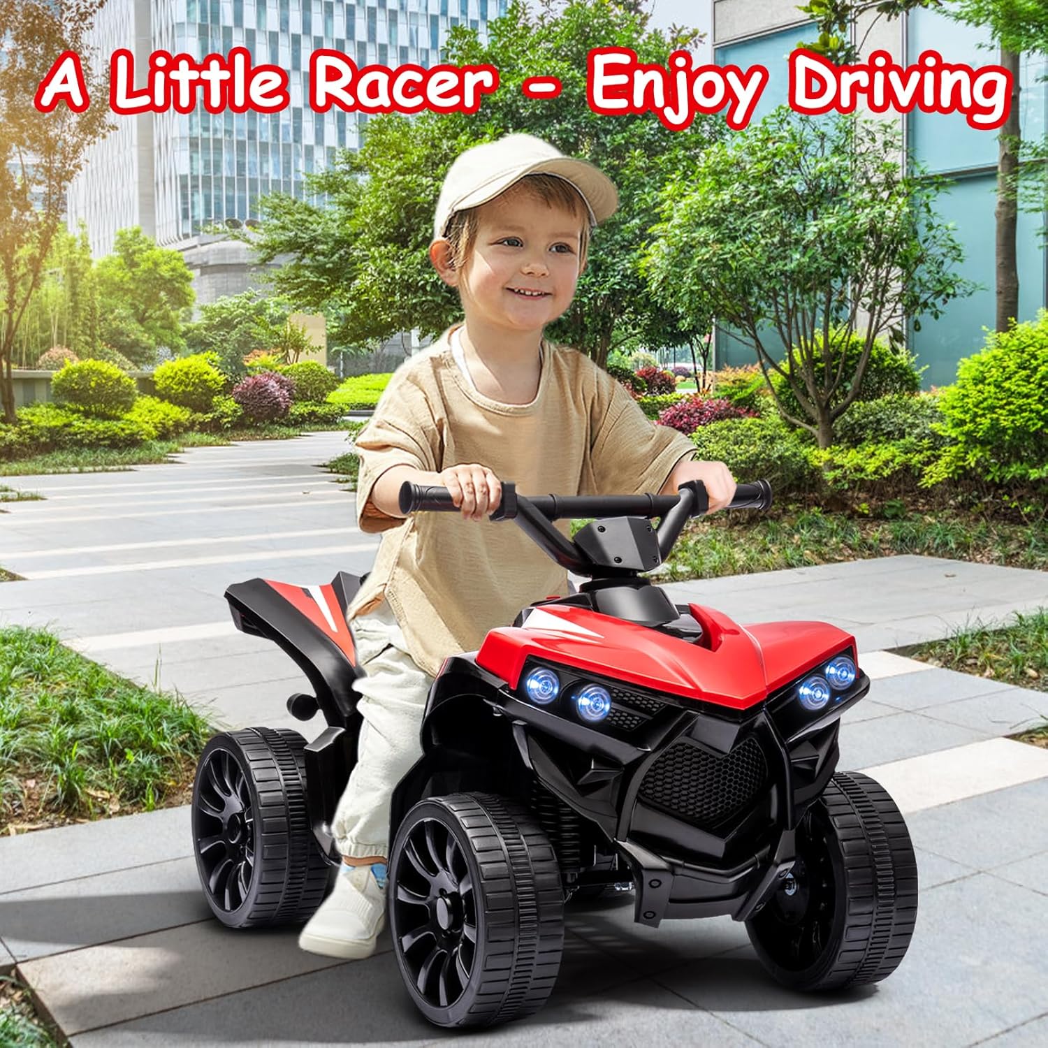 Qeetex 6V Red Kids ATV 4 Wheeler Ride on Toy with 1.8MPH Max Speed Wear ...