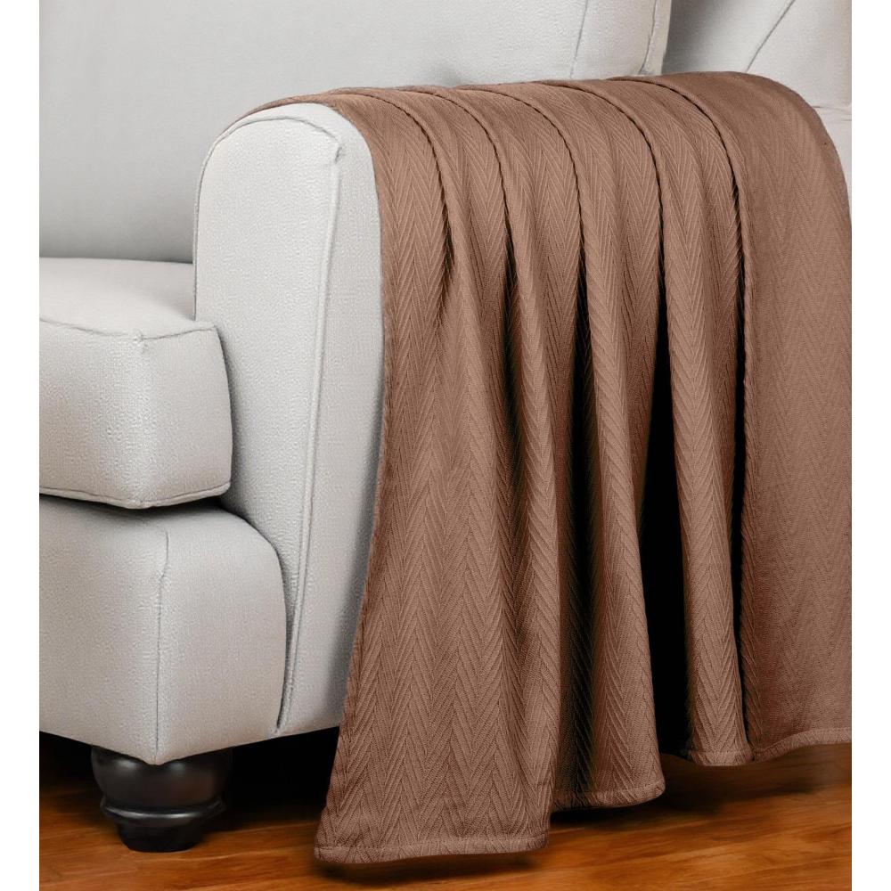 HomeRoots Queen Taupe Cotton Woven Chevron Blanket in the Blankets ...