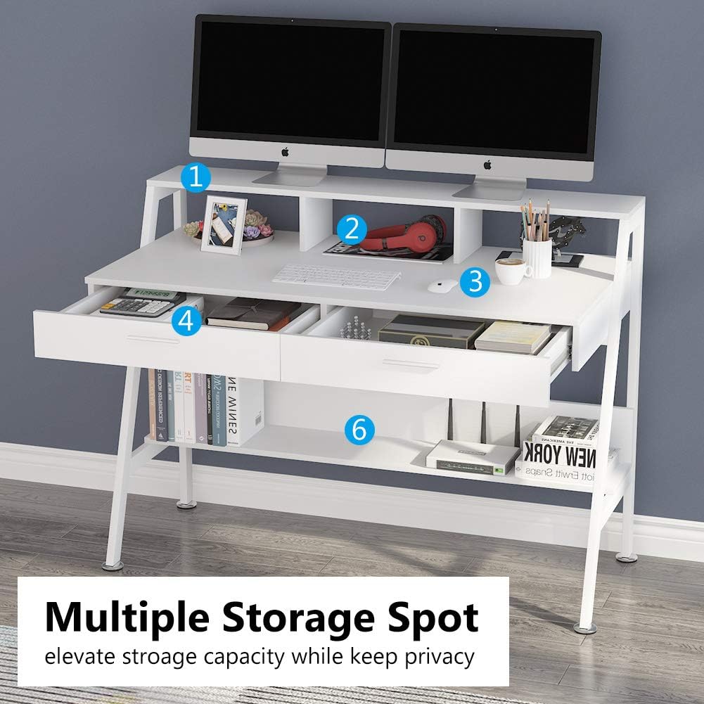Tribesigns Computer Desk with Storage Shelf and Drawers Modern 47 inch ...