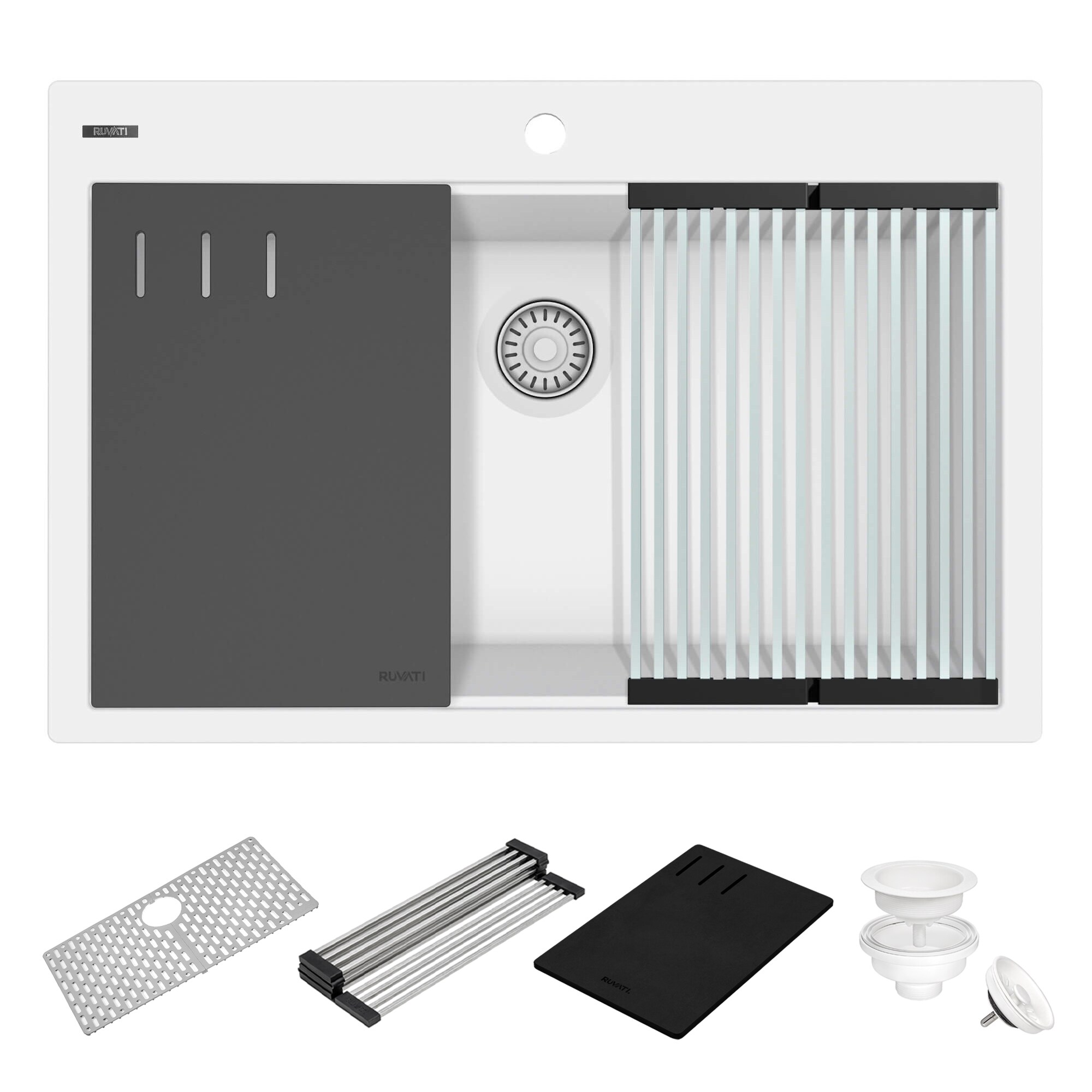 Ruvati epiStage Drop-In 33-in x 22-in Matte White Composite Single Bowl ...