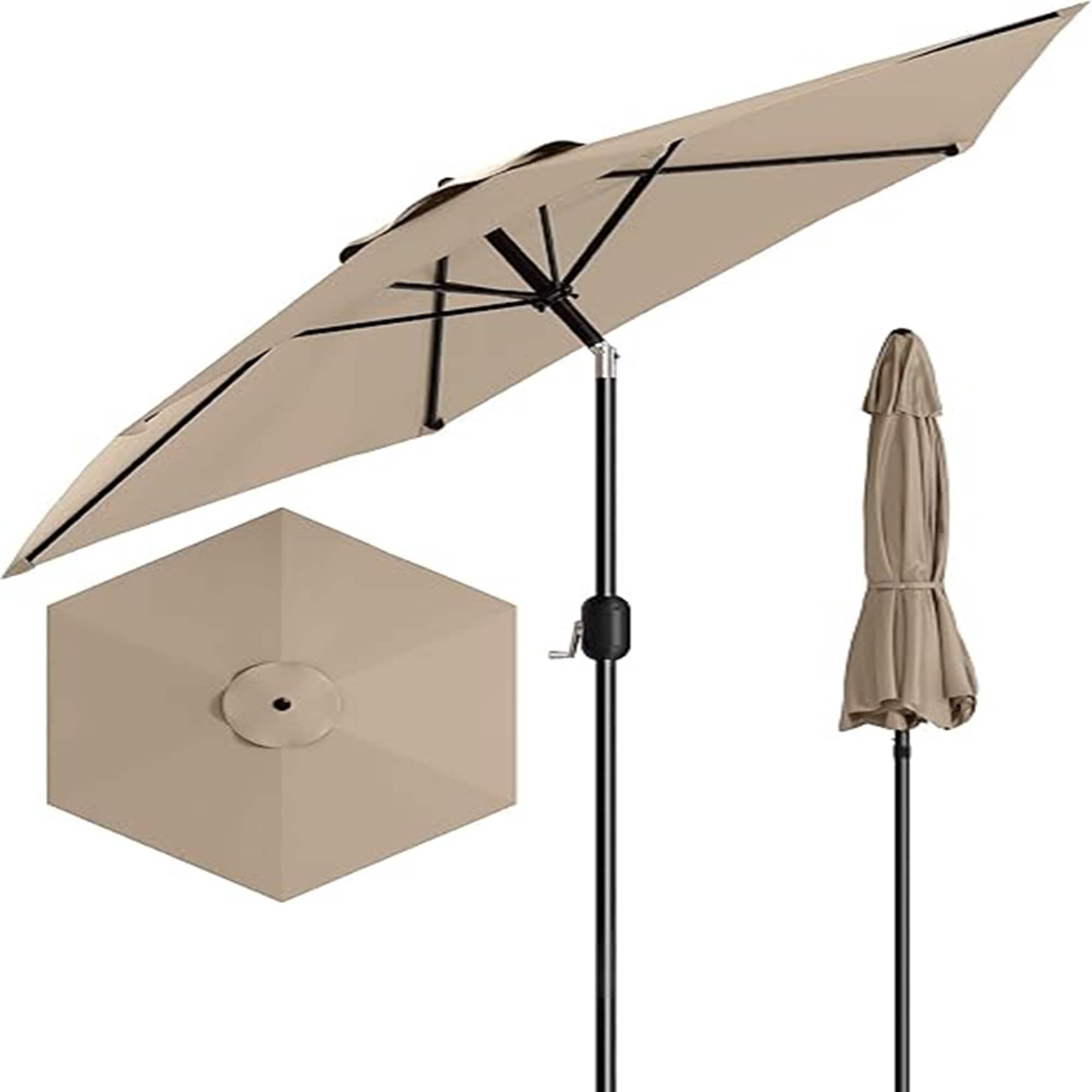 IdealHouse 7.5 Ft Folding Patio Umbrella With 6 Sturdy Ribs Push-Button ...
