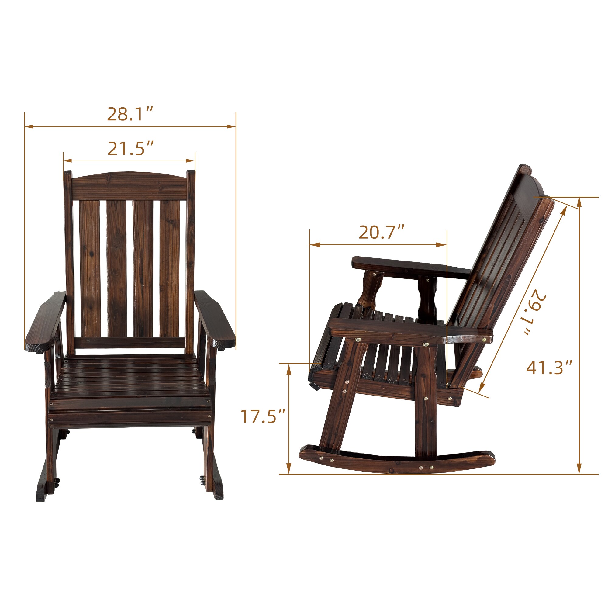 Fortune Candy Patio Chairs Set of 2 Charcoal Black Wood Frame Rocking ...