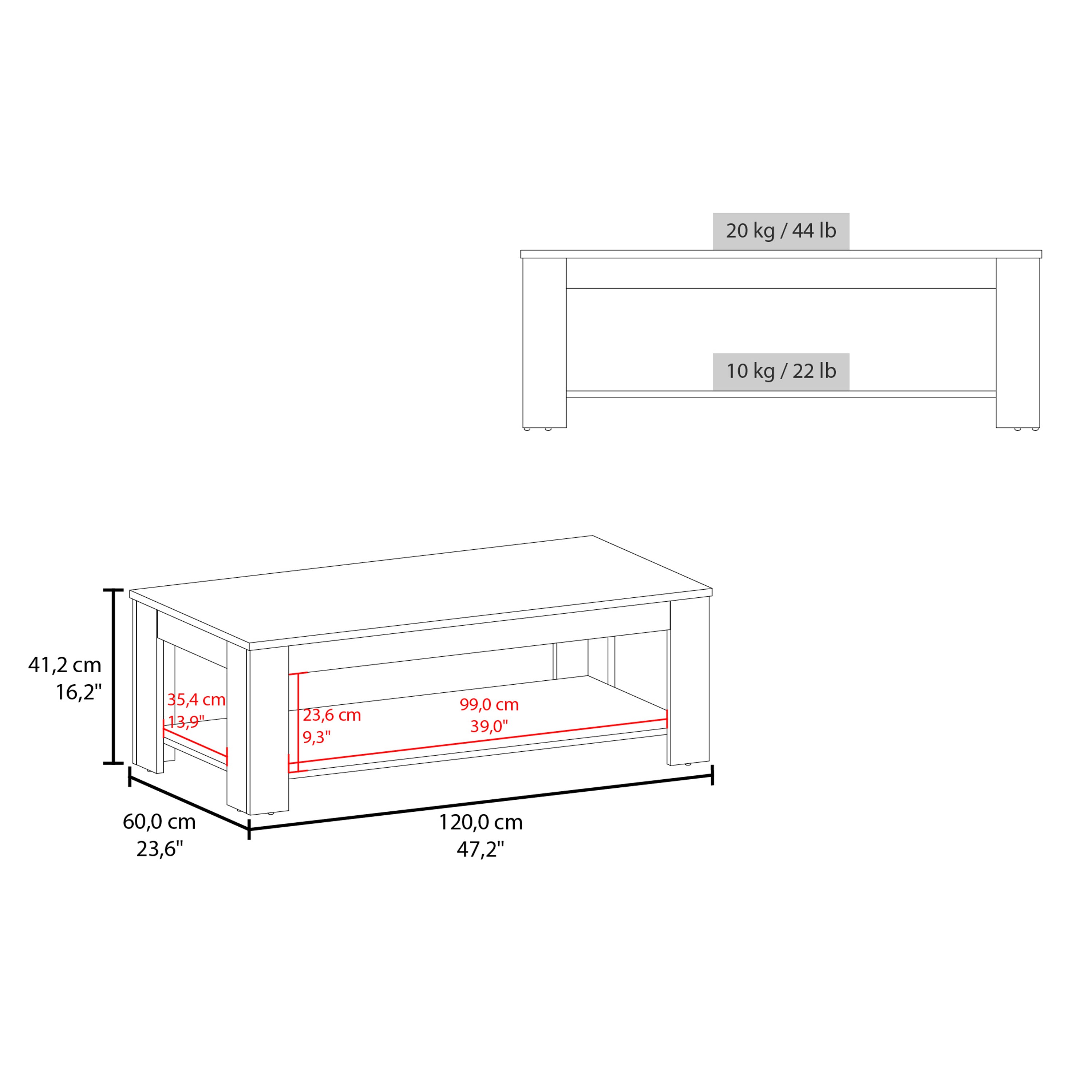 Blisstyle Modern Simple Double-Layer Round Coffee Table - Transparent ...