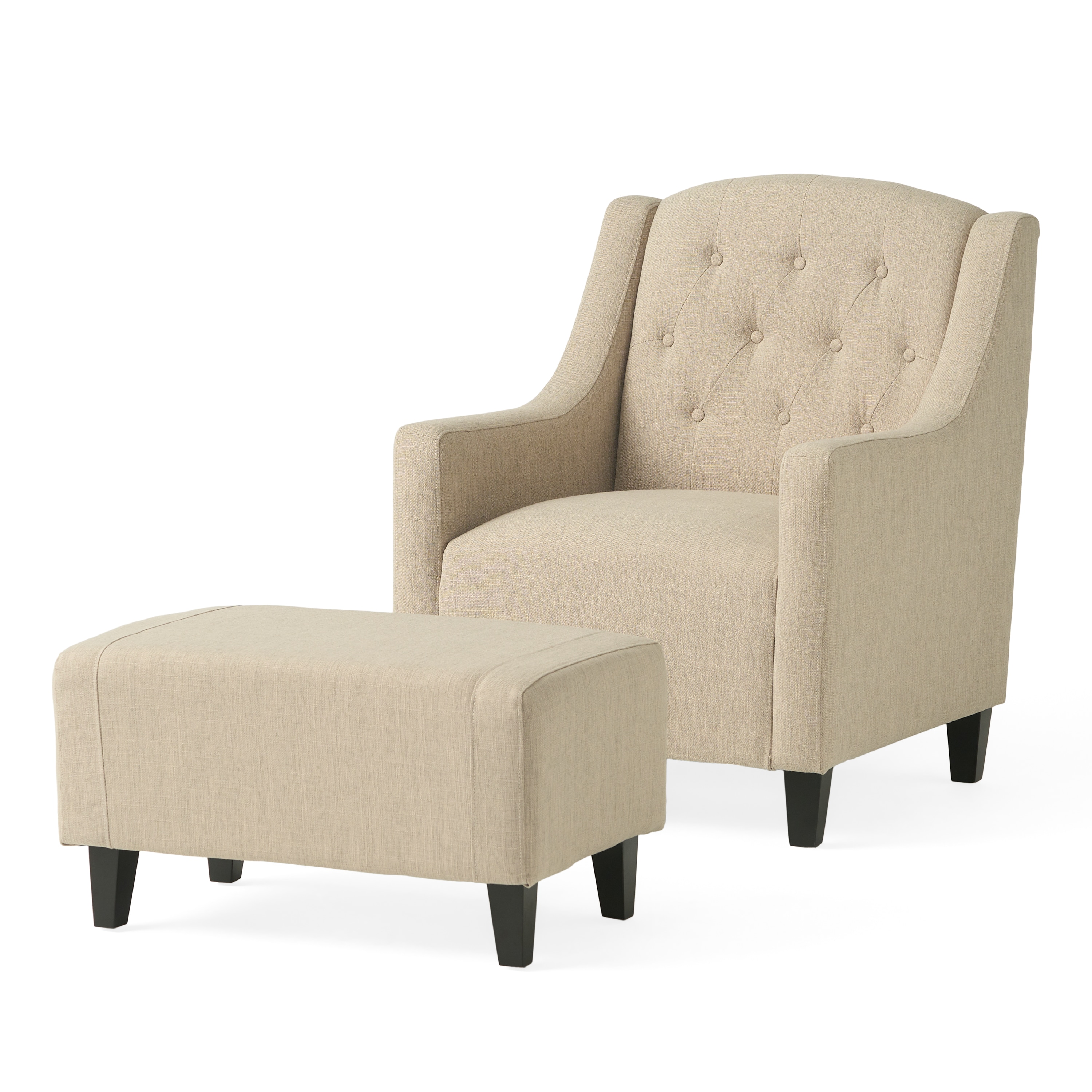 Christopher Knight Home Elaine Tufted Fabric Chair and Ottoman-Beige in ...