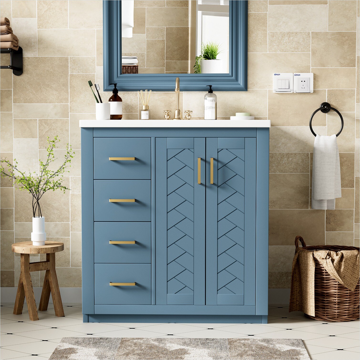 SunJet Bathroom Vanity with Ceramic Undermount Sink 30-Inch Solid Wood ...