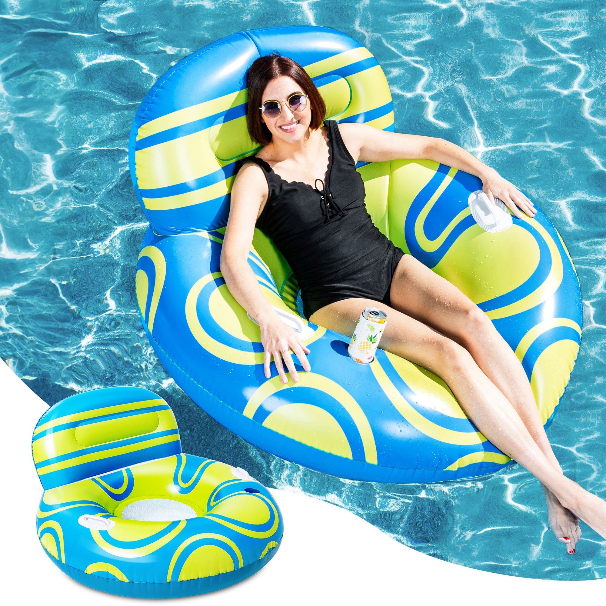 Joyfy Inflatable Pool Float Lounger with Backrest Air Sofa Floating ...