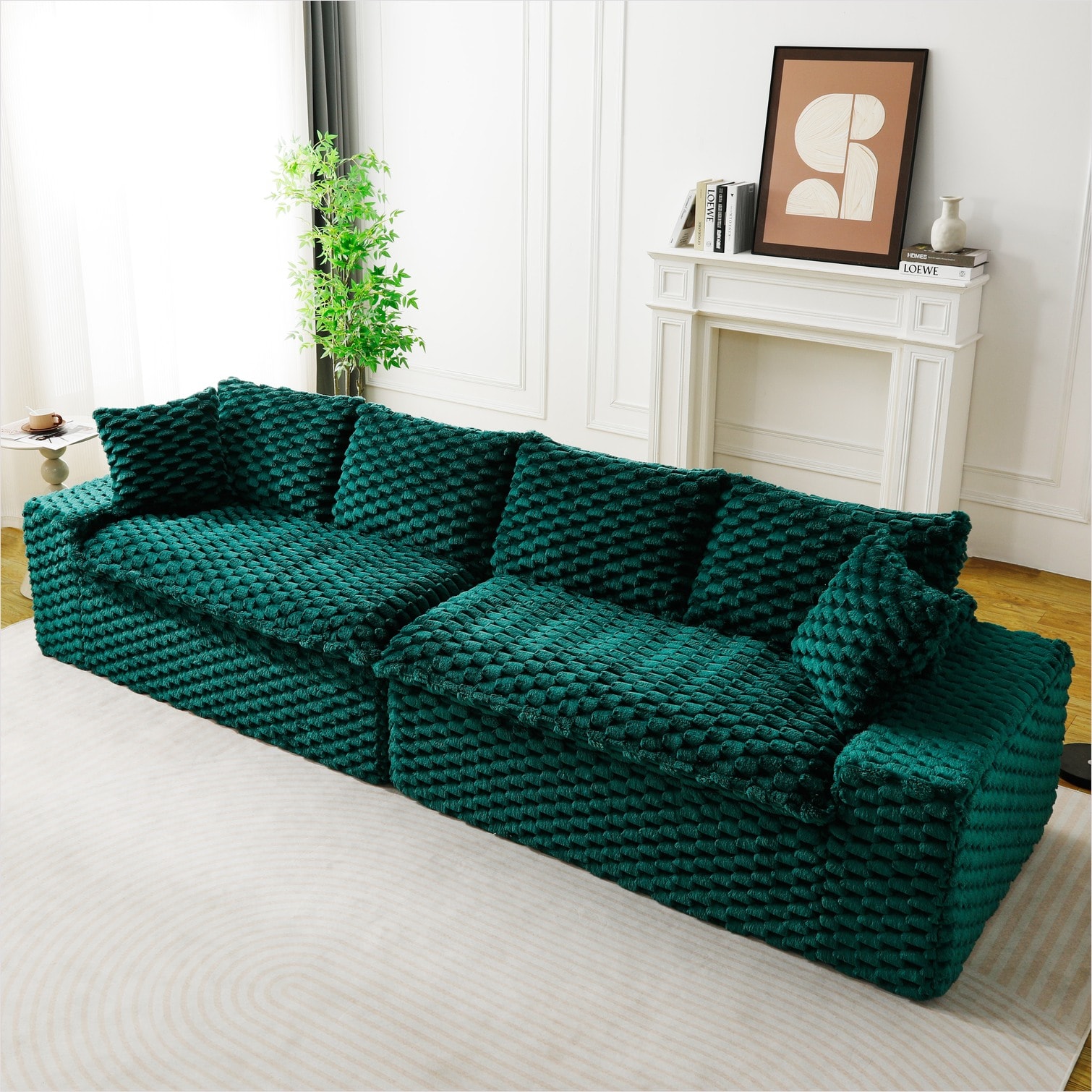 SUNCREAT Turtle Velvet Convertible Sofa Sage Green 4-Seater 120 in ...