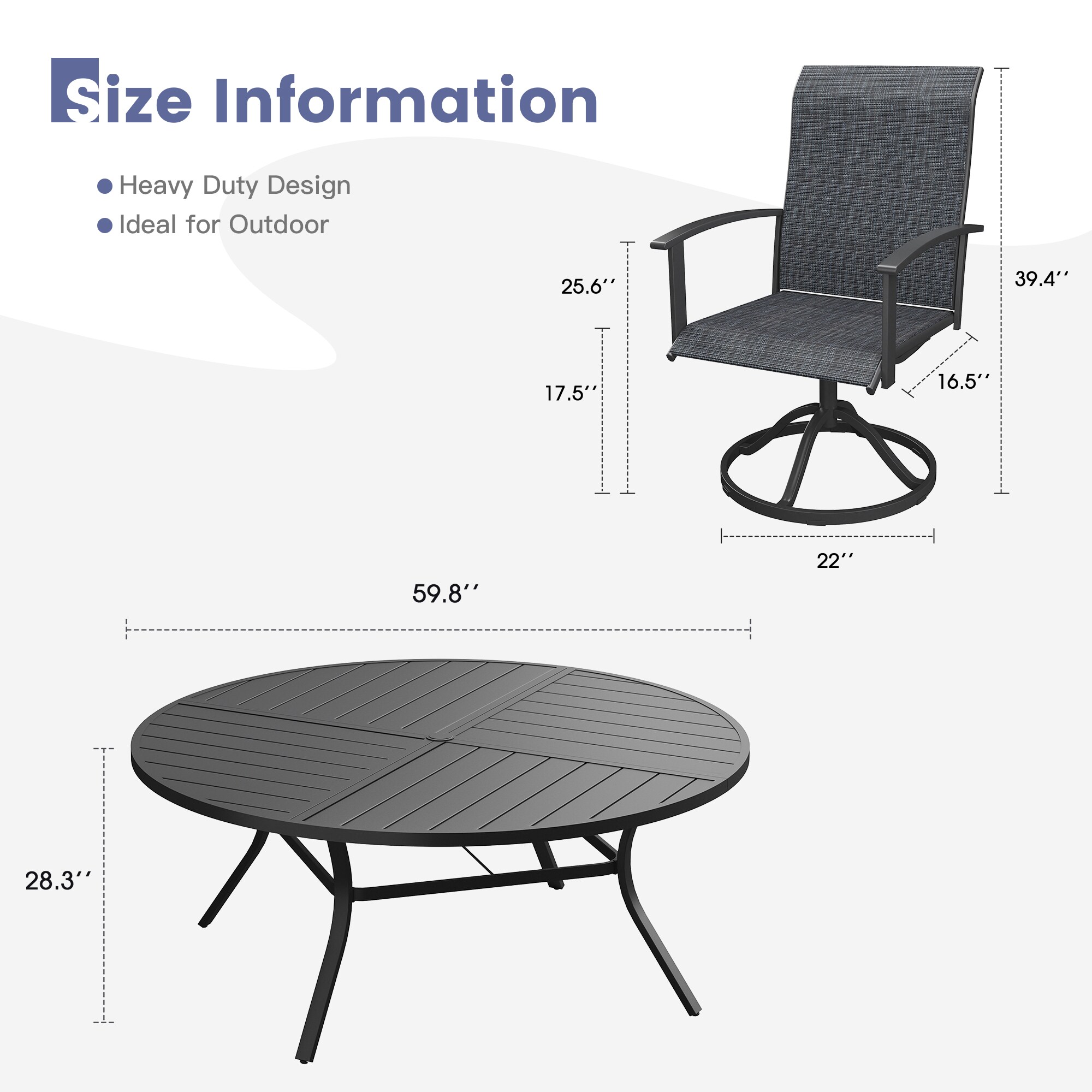 VICLLAX 8-Person Outdoor Round Table and Chairs 9 -Piece Black Patio ...