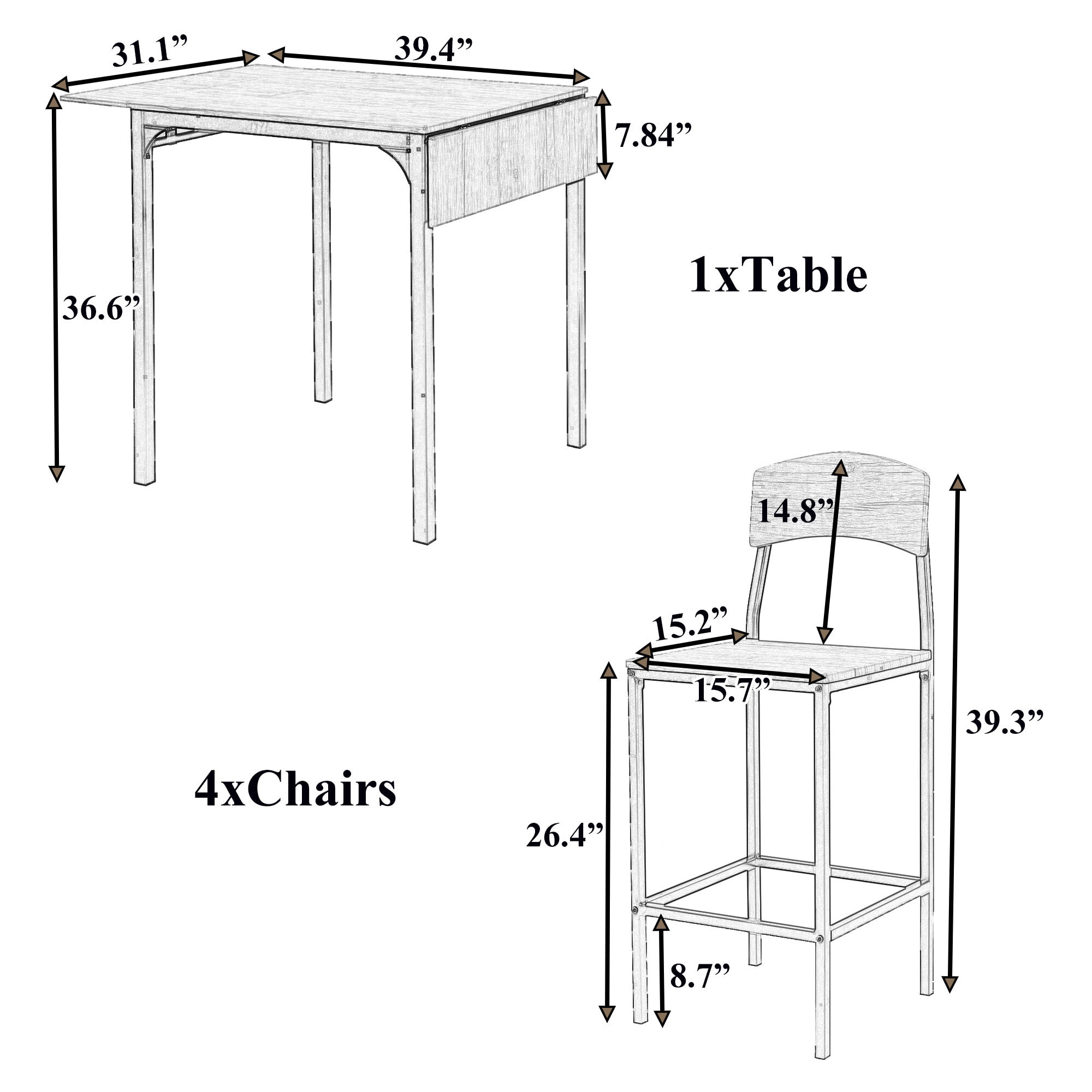 JEAREY 5 Piece Farmhouse Counter Height Drop Leaf Dining Table Set for ...
