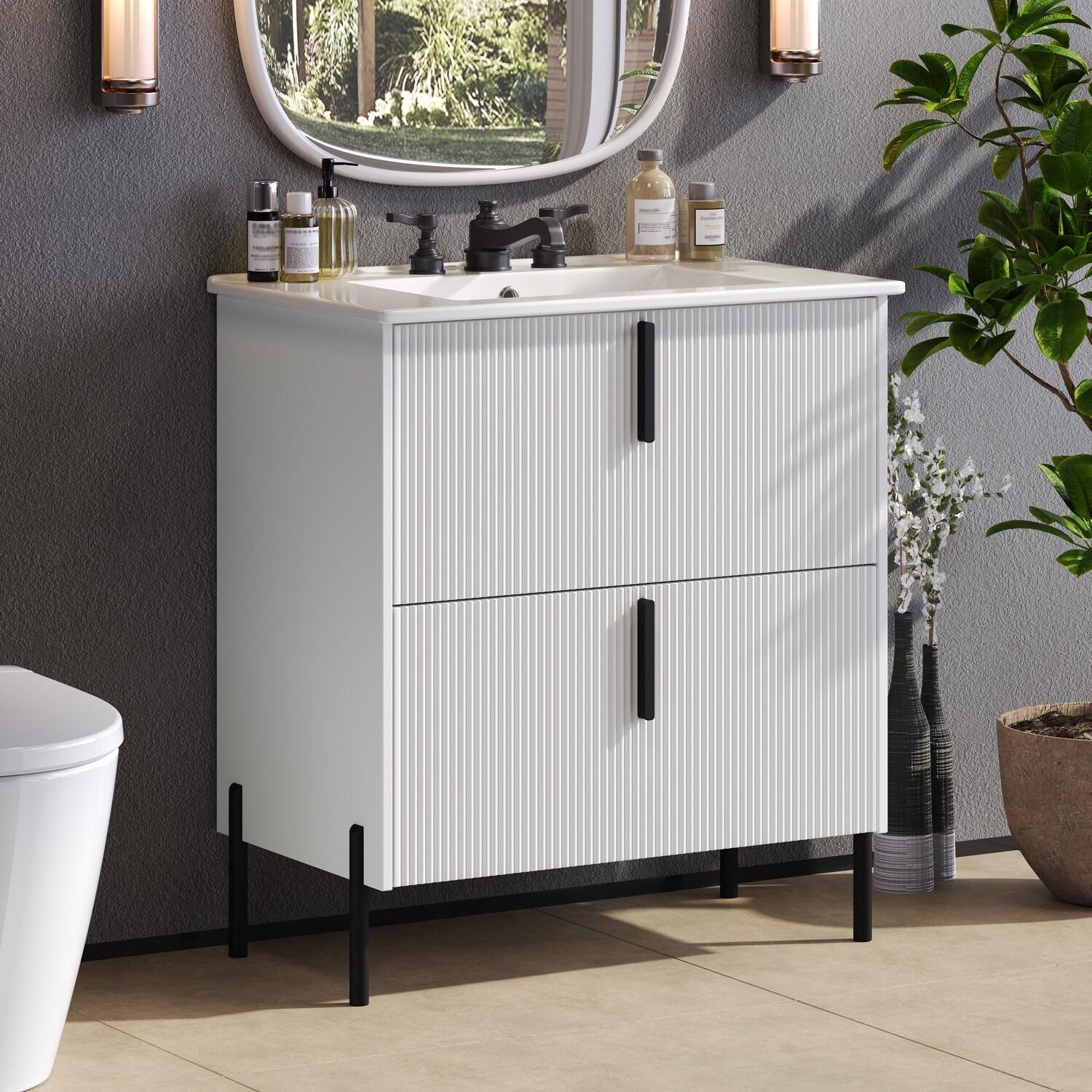 Watnature 30 Inch Modern Minimalist Bathroom Vanity with Integrated ...