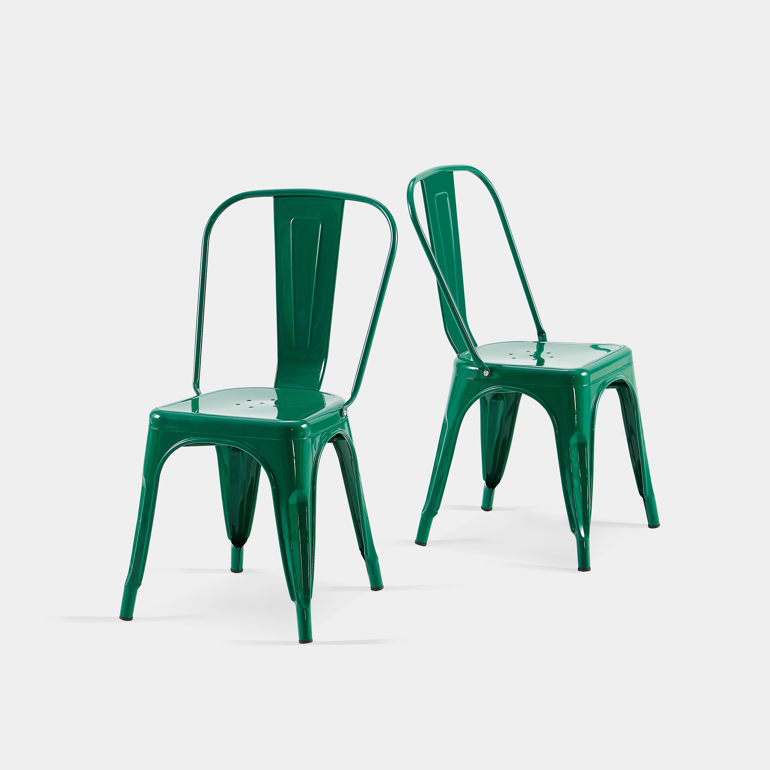 LOVMOR 18 Seat Height High Gloss Green Industrial Metal Dining Chairs ...