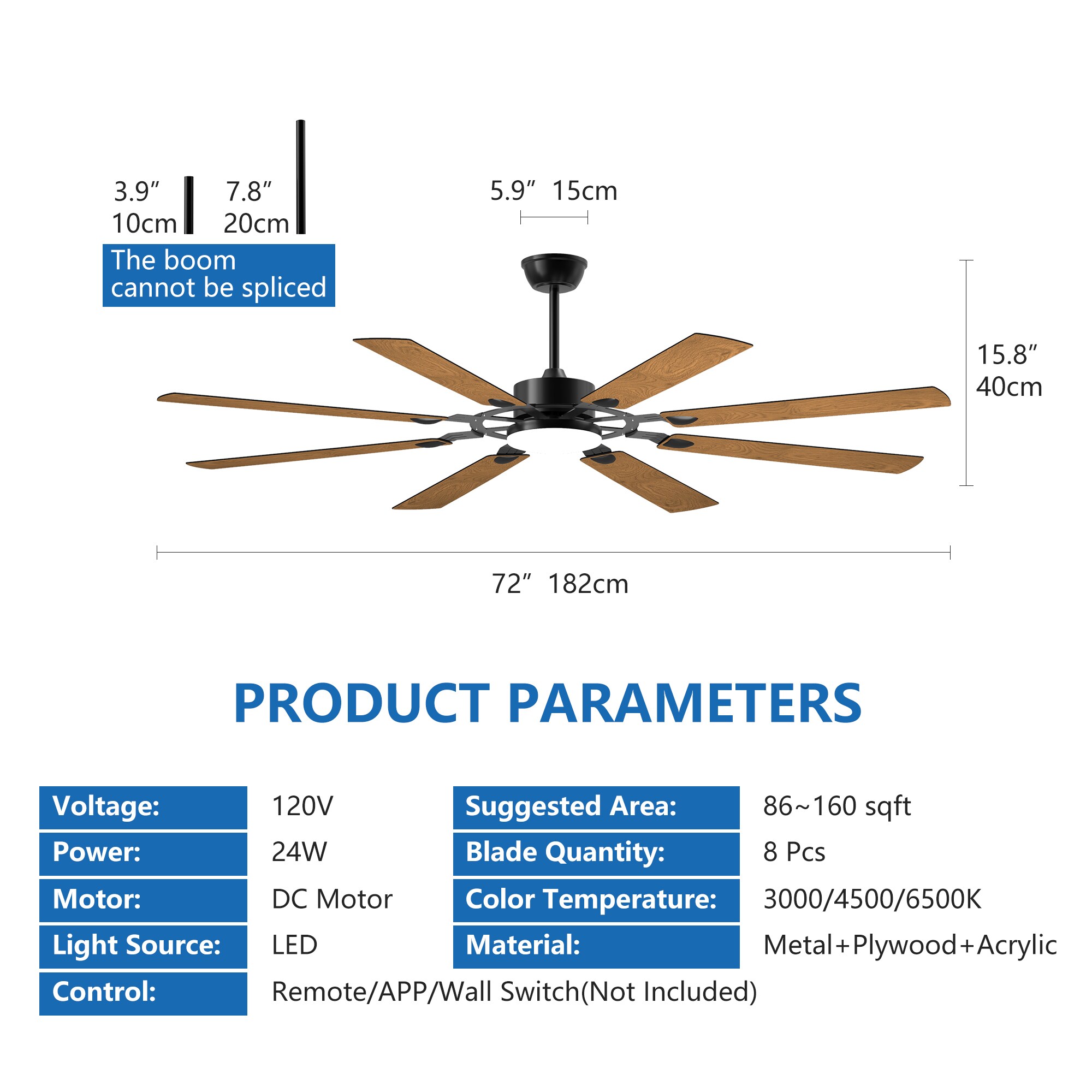 Huluwat 84 Inch Smart Ceiling Fan with Voice Control and Dimmable LED ...