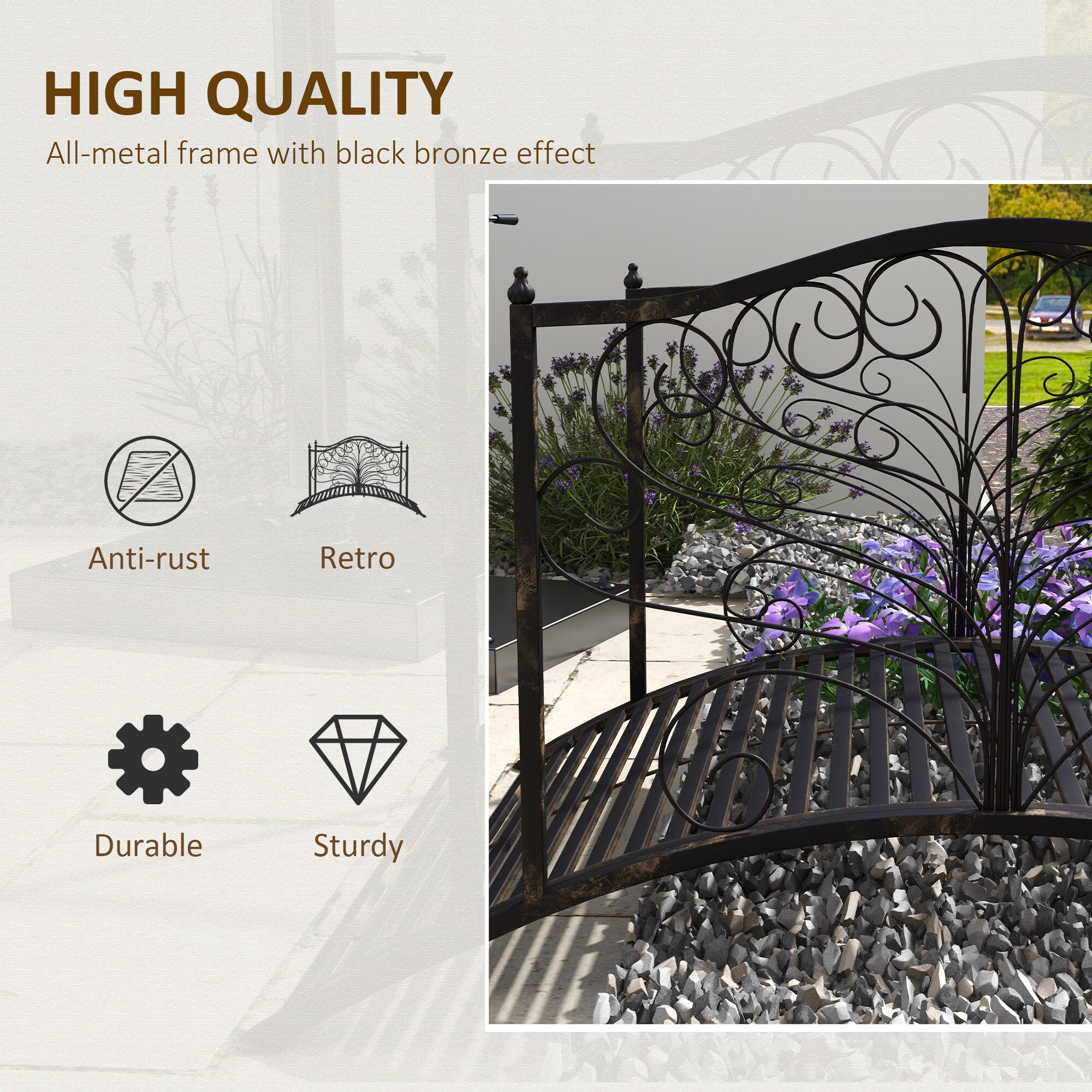 Outsunny 4’ Metal Arch Backyard Garden Bridge with Safety Siderails ...
