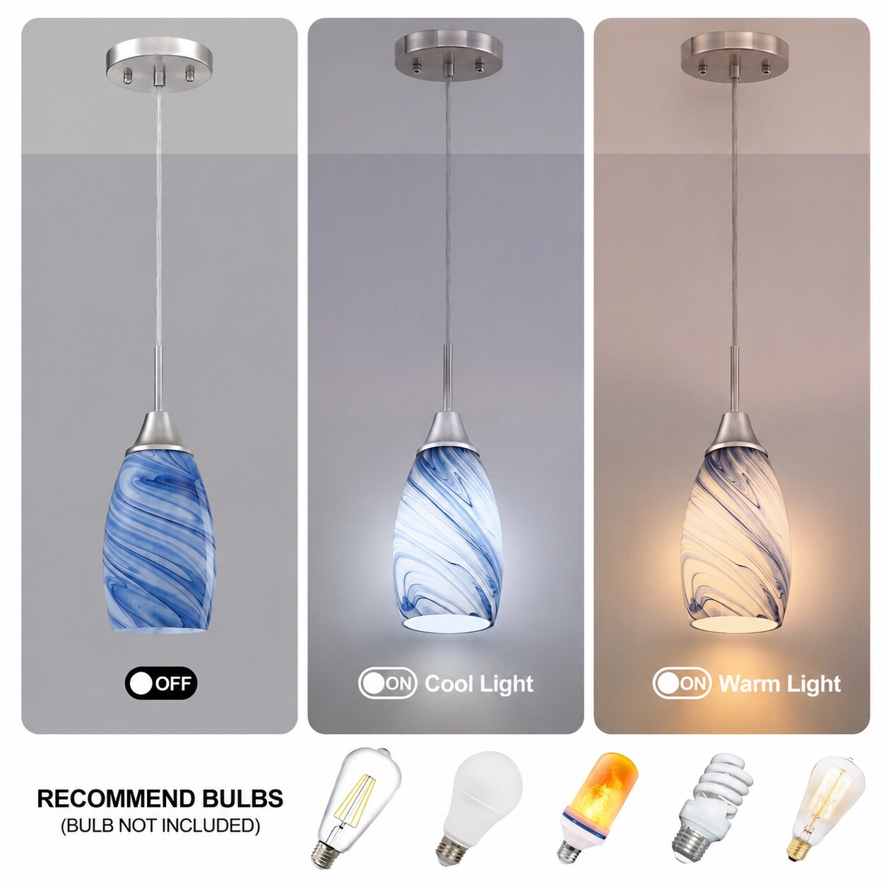 SenQWFa Mini Glass Pendant Light Dark Blue Marble Art Glass Hanging ...