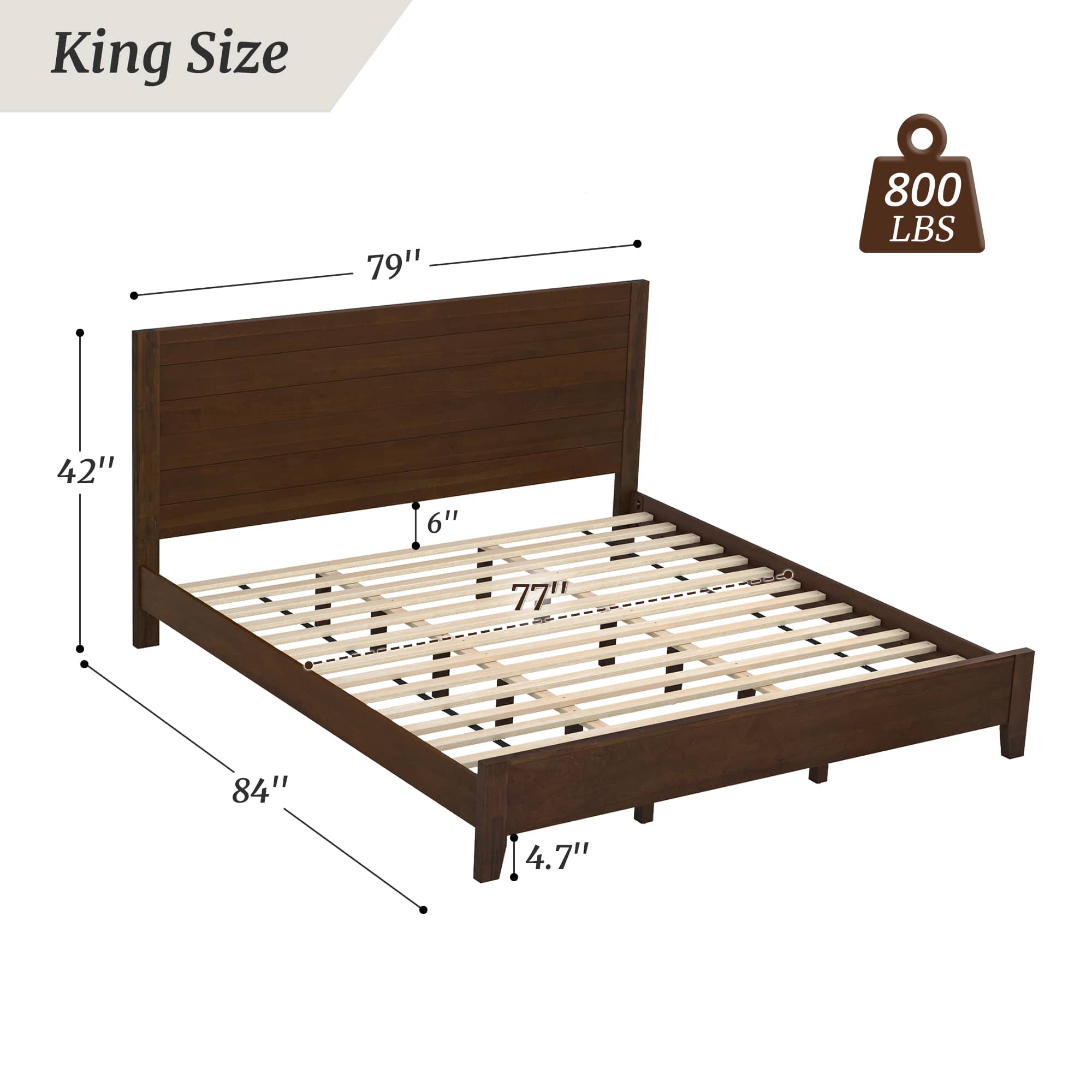 Hosworth Modern King Size Dark Walnut Solid Wood Platform Bed with ...