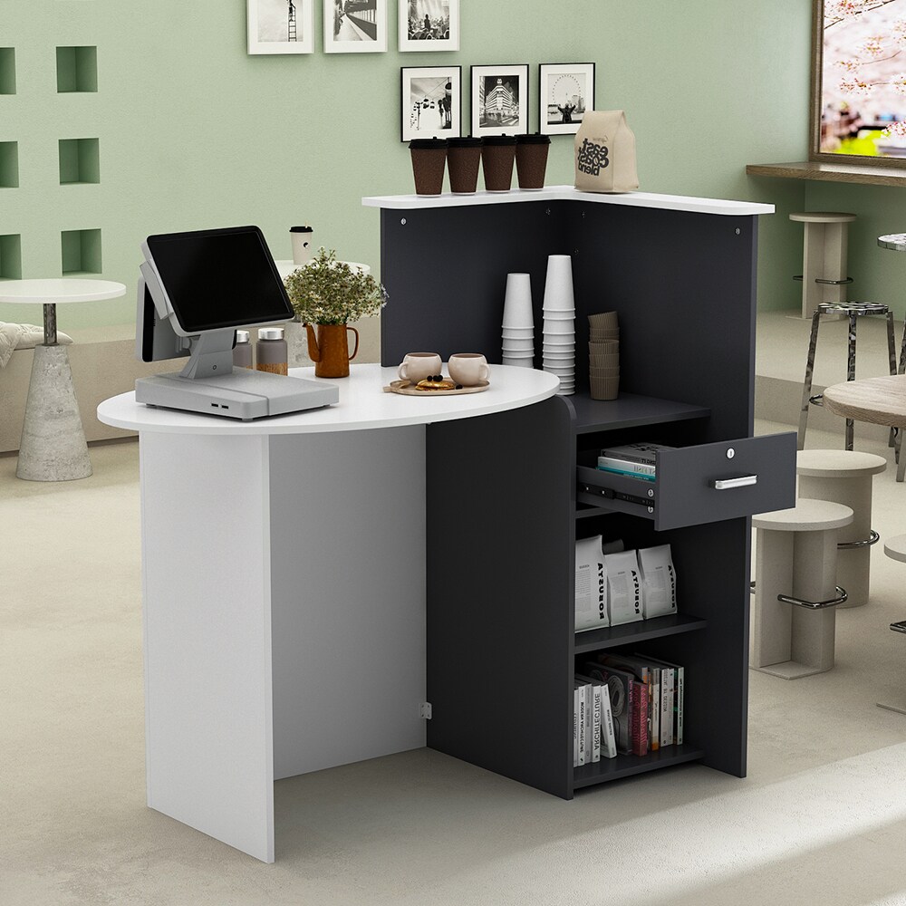 Modern L Shaped Reception Desk with Hutch and Storage Corner Office ...
