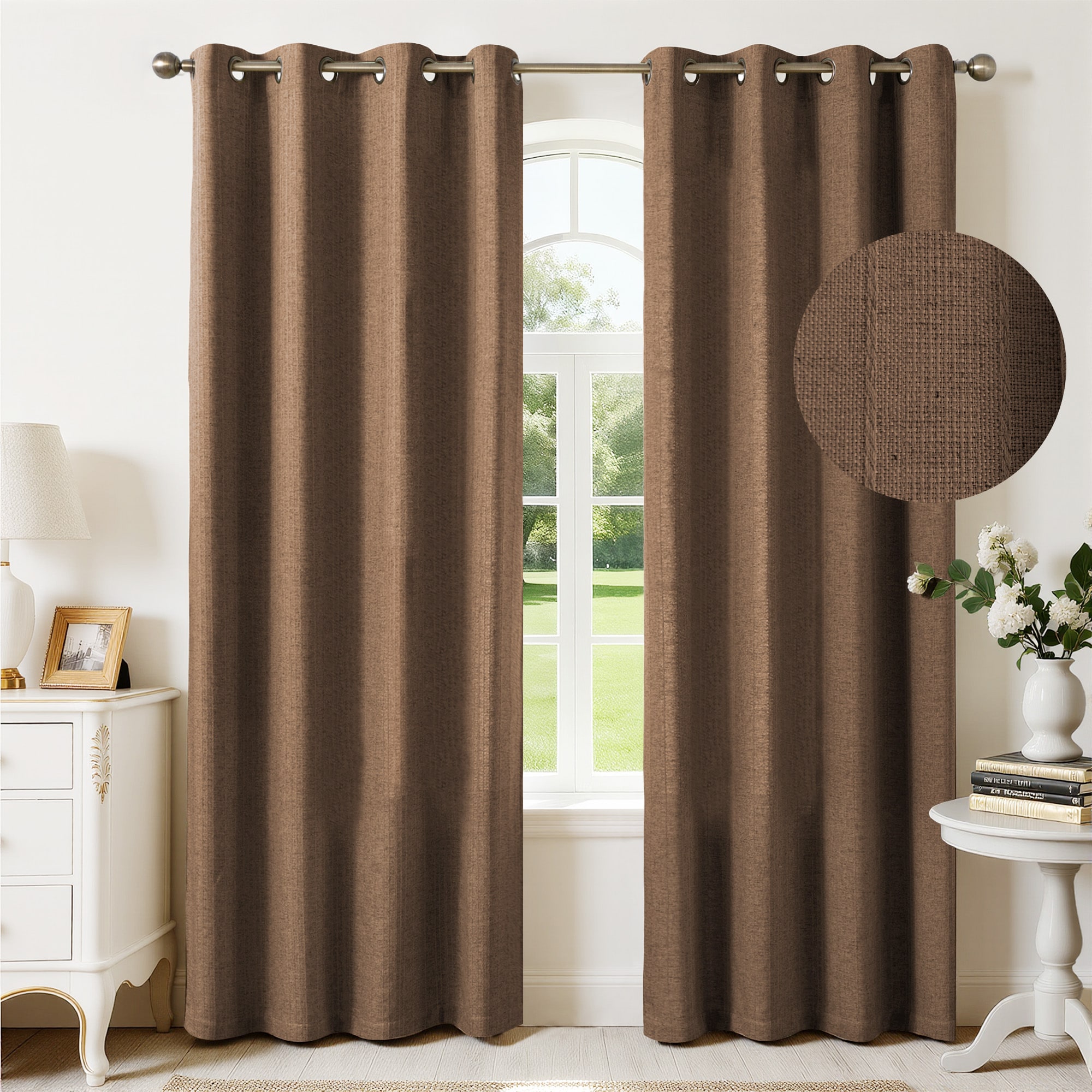 Awesome Home 52-in W x96-in L Coffee Linen Blend Solid Tone on Tone ...