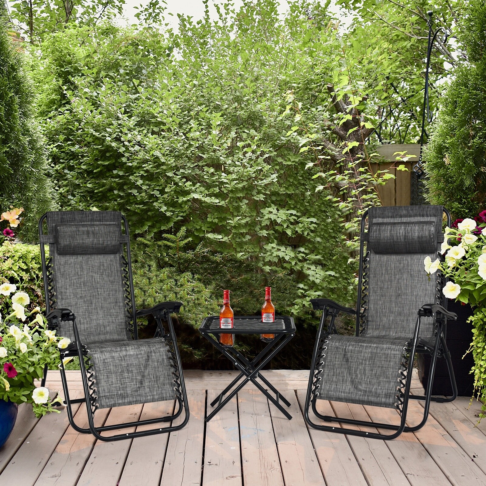 Volenca 3-Piece Steel Patio Folding Zero-Gravity Reclining Lounge Chair ...