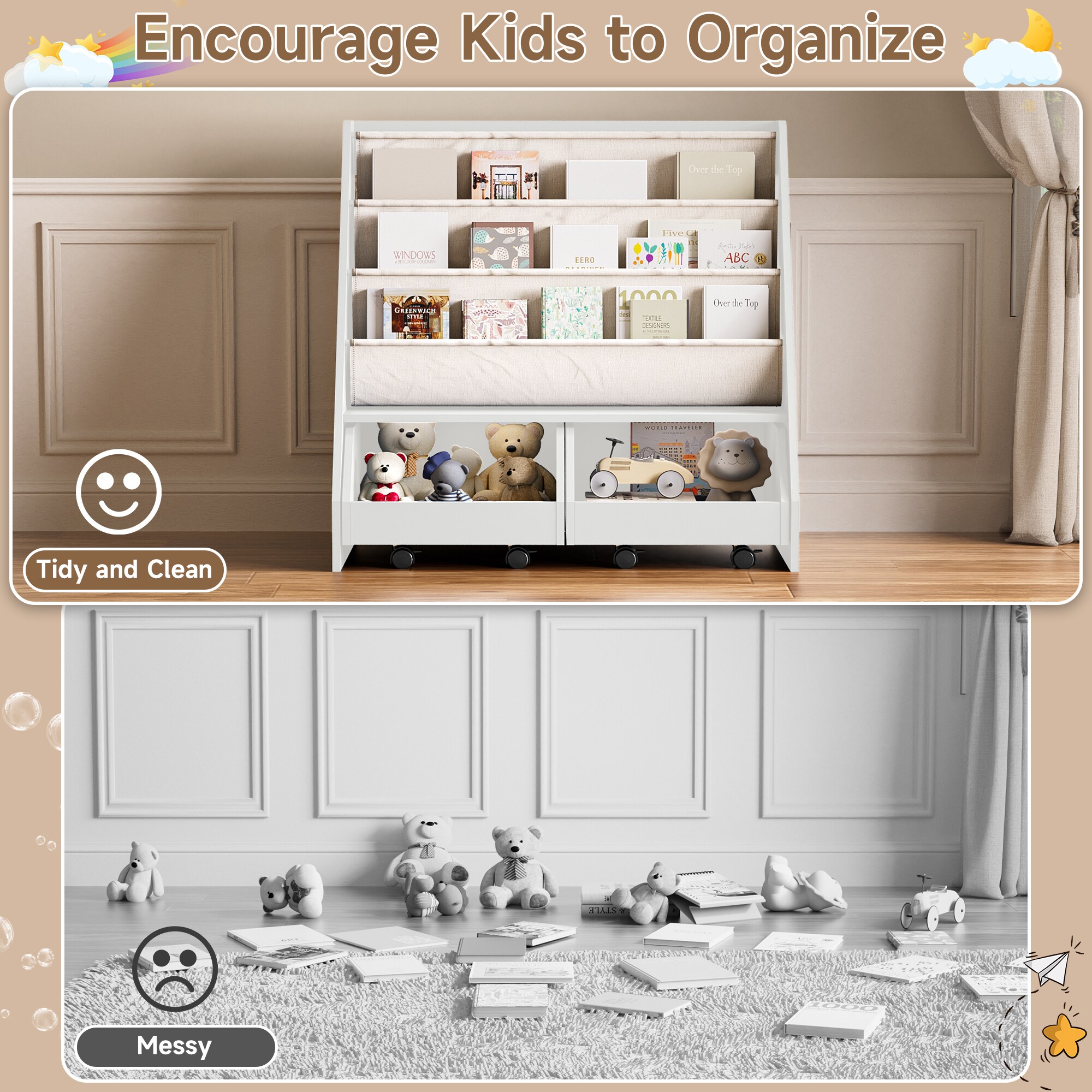 LOVMOR Set of 2 34 in. H x 35 in. W x 16 in. D White MDF Kids Toy Boxes ...
