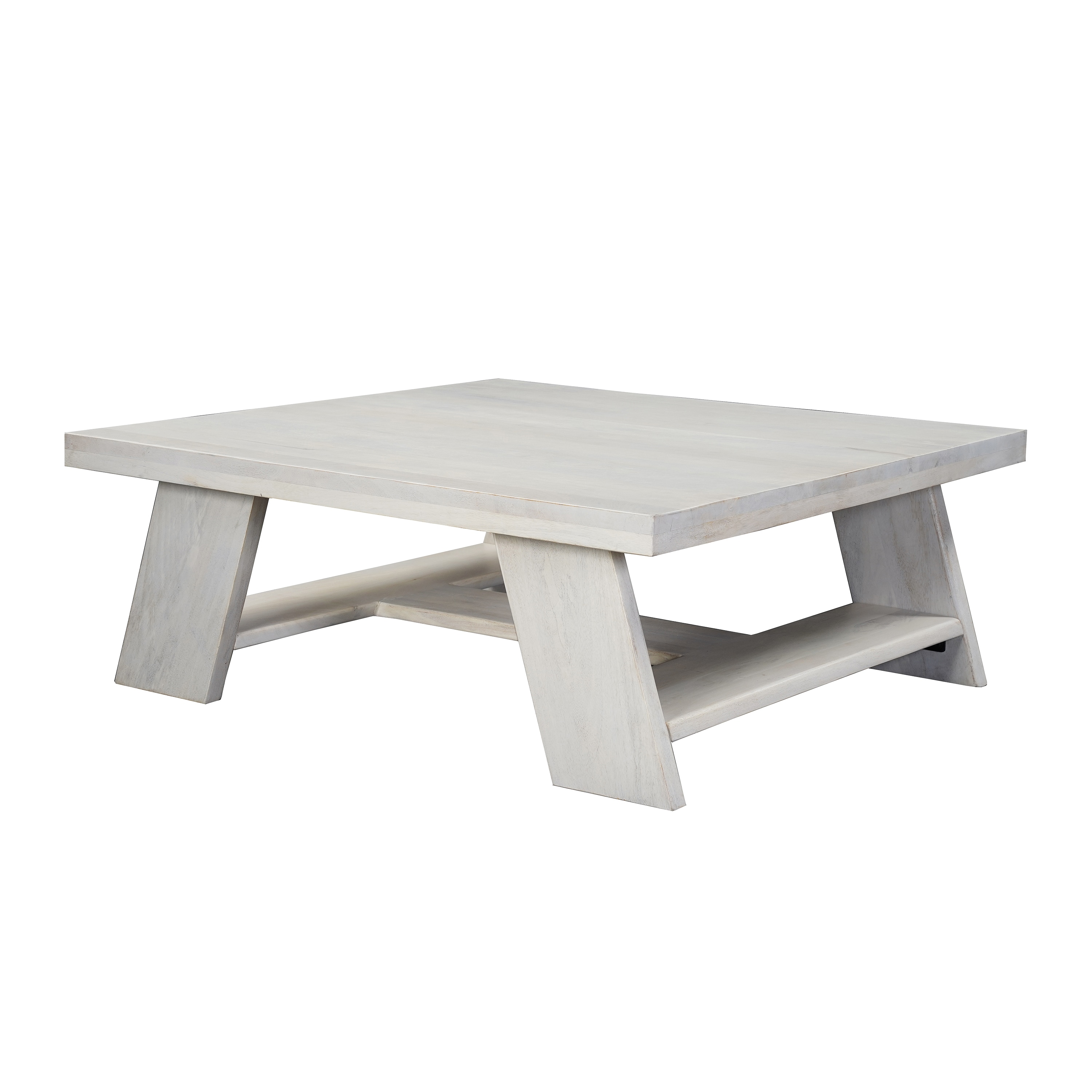 THE URBAN PORT Aya 40 in. White Square Mango Wood Coffee Table with ...