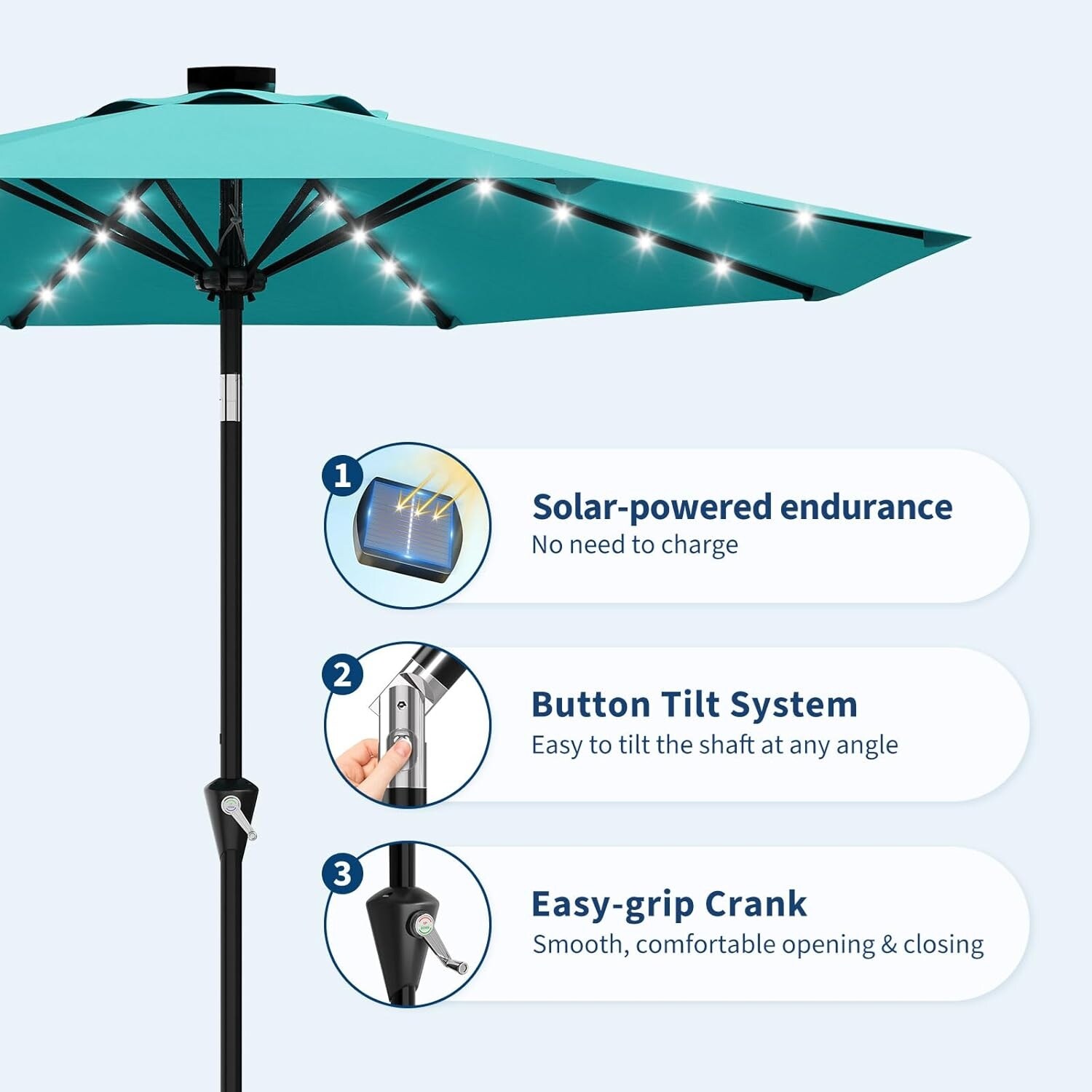 Garvee 9FT Solar Patio Umbrella with 32 LED Lights Outdoor Table ...