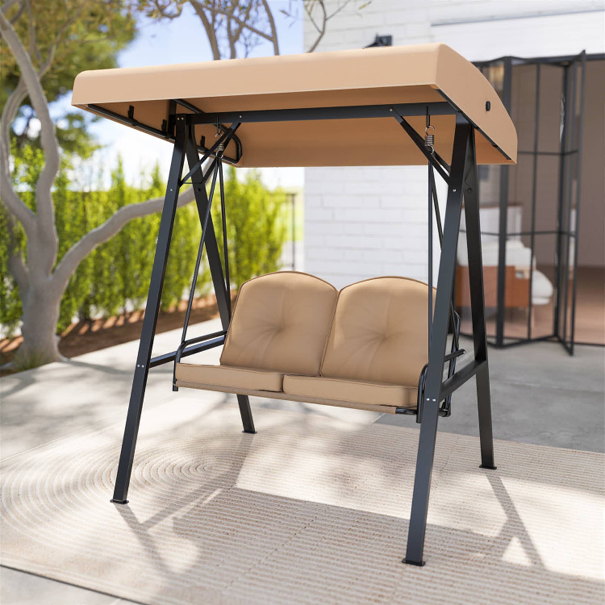 BABOOM 2-Person Outdoor Porch Swing 2 -person Beige Steel Outdoor Swing ...
