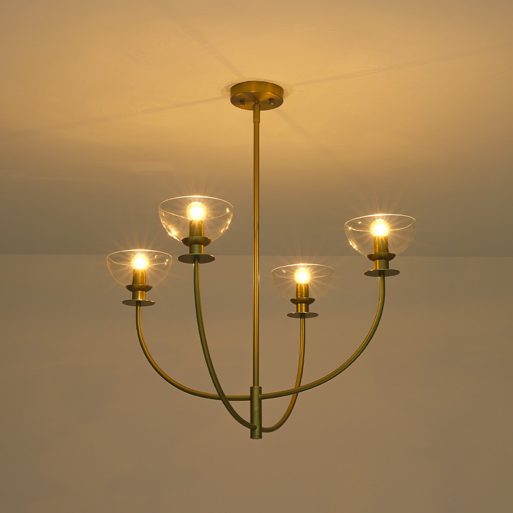 Wonderindoor 4 -Light Brushed Gold Clear glass Metal Chandelier in the ...