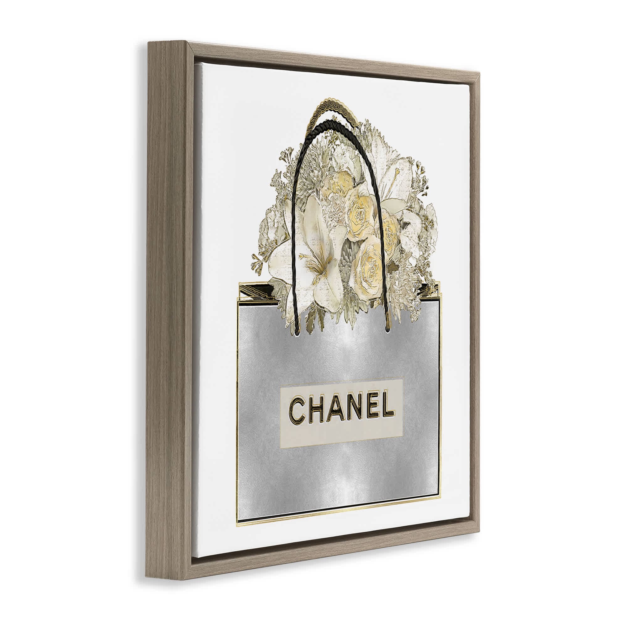 Stupell Industries Flowers in Silver Bag Brown Framed Floater Canvas Wall Art By Madeline Blake ...