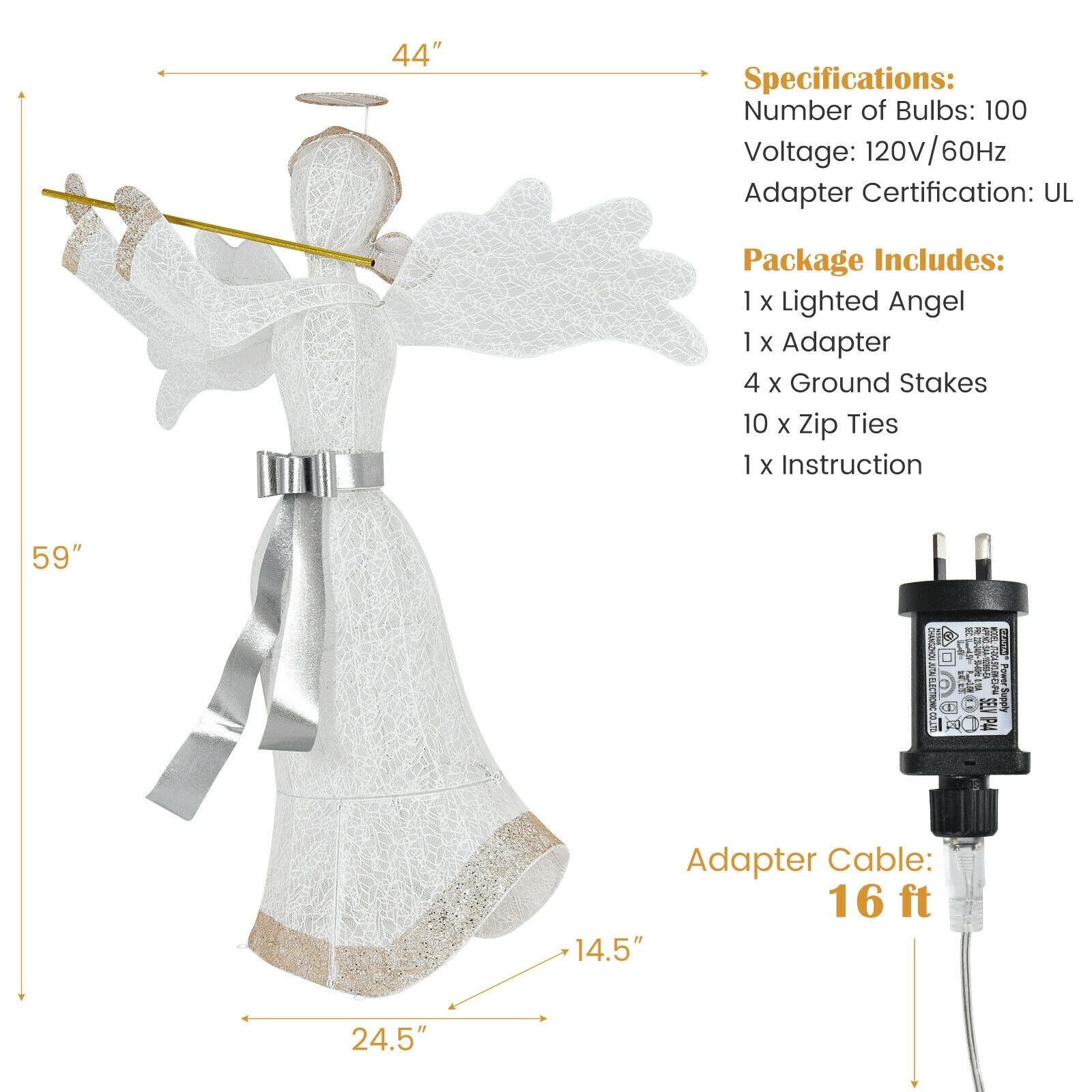 Slickblue Pre-Lit Angel Christmas Decoration - 5ft Ground-Mounted ...