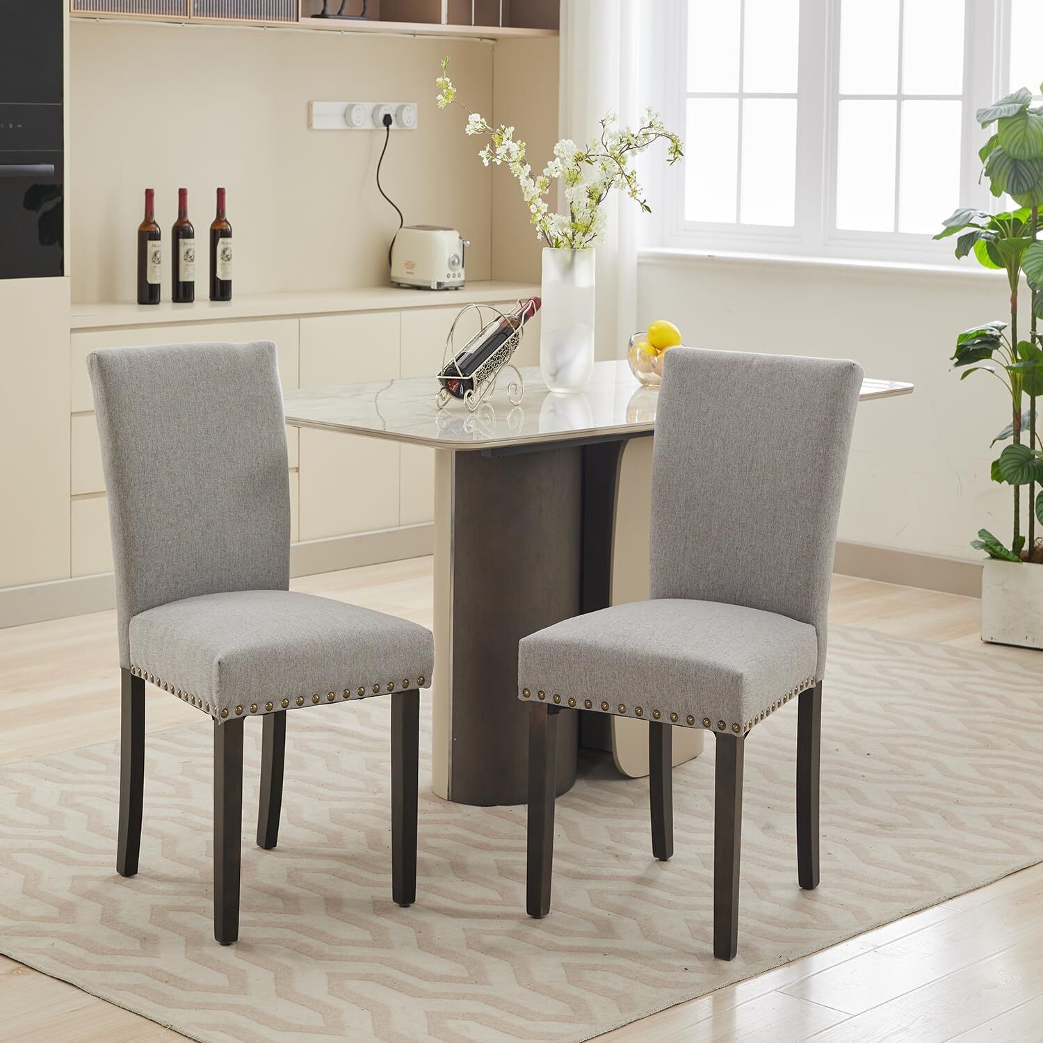 IdealHouse Set of 2 Upholstered Kitchen Chairs with Nailhead Trim and ...