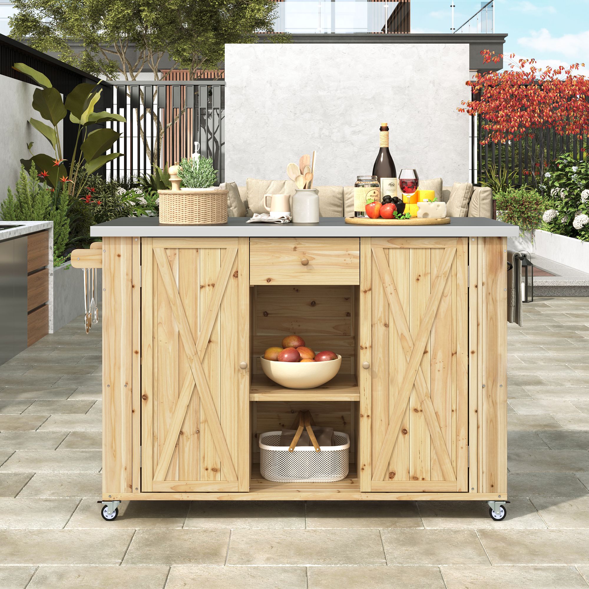 Clihome with Stainless Steel Top Natural Douglas fir Outdoor Serving ...