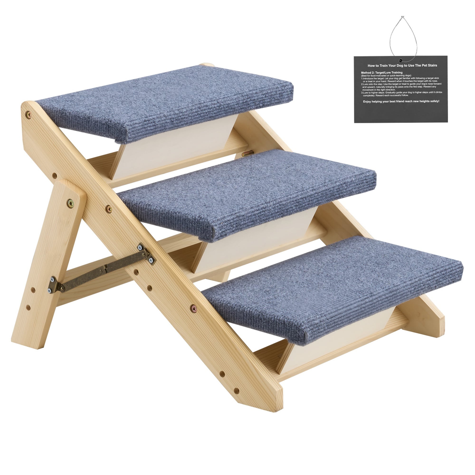 HyperDrop Cart 3-Step Solid Wood Pet Stairs/ Collapsible Flat Dog Step ...