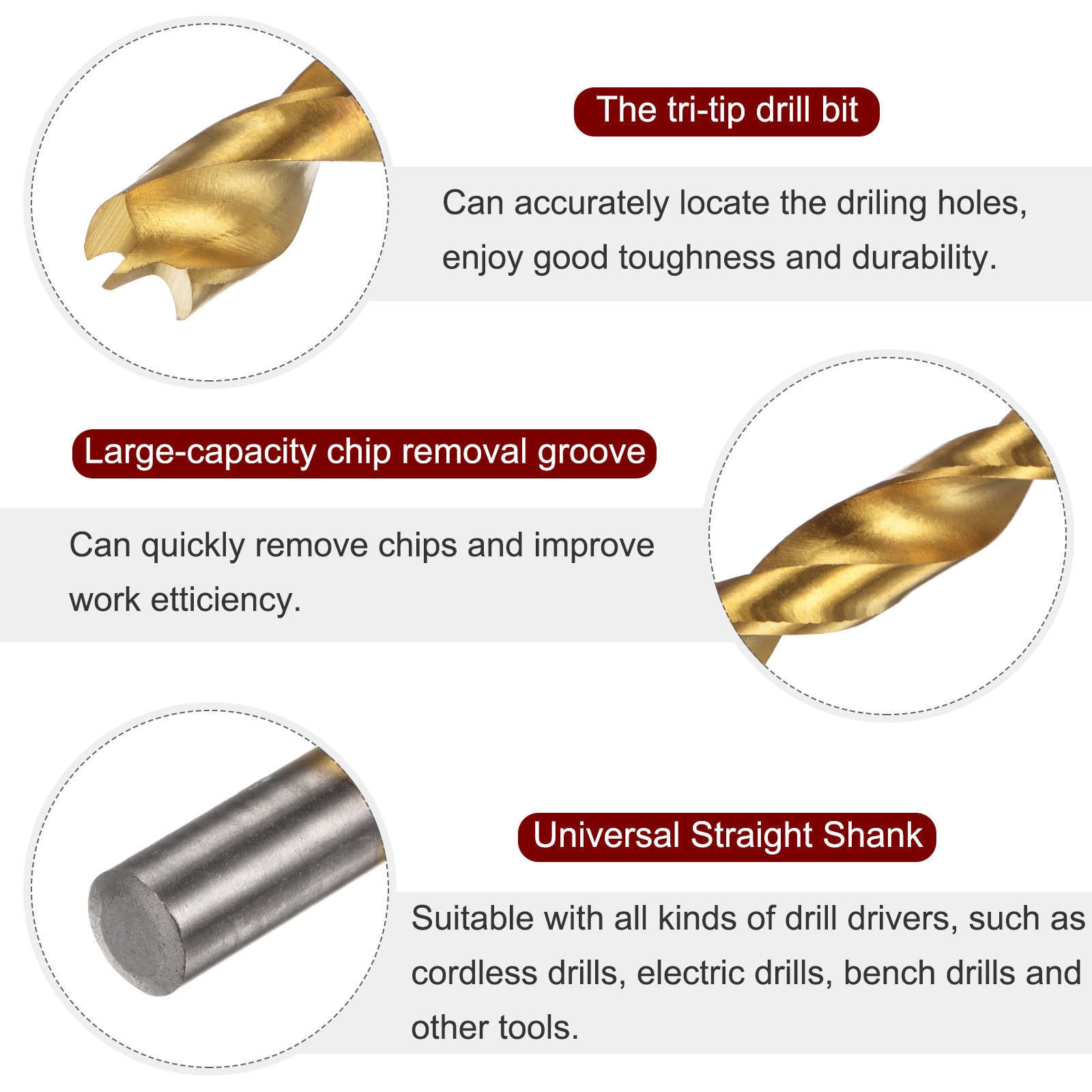 Unique Bargains 19pcs Brad Point Drill Bit Set 1.5mm-10.5mmDia Straight ...