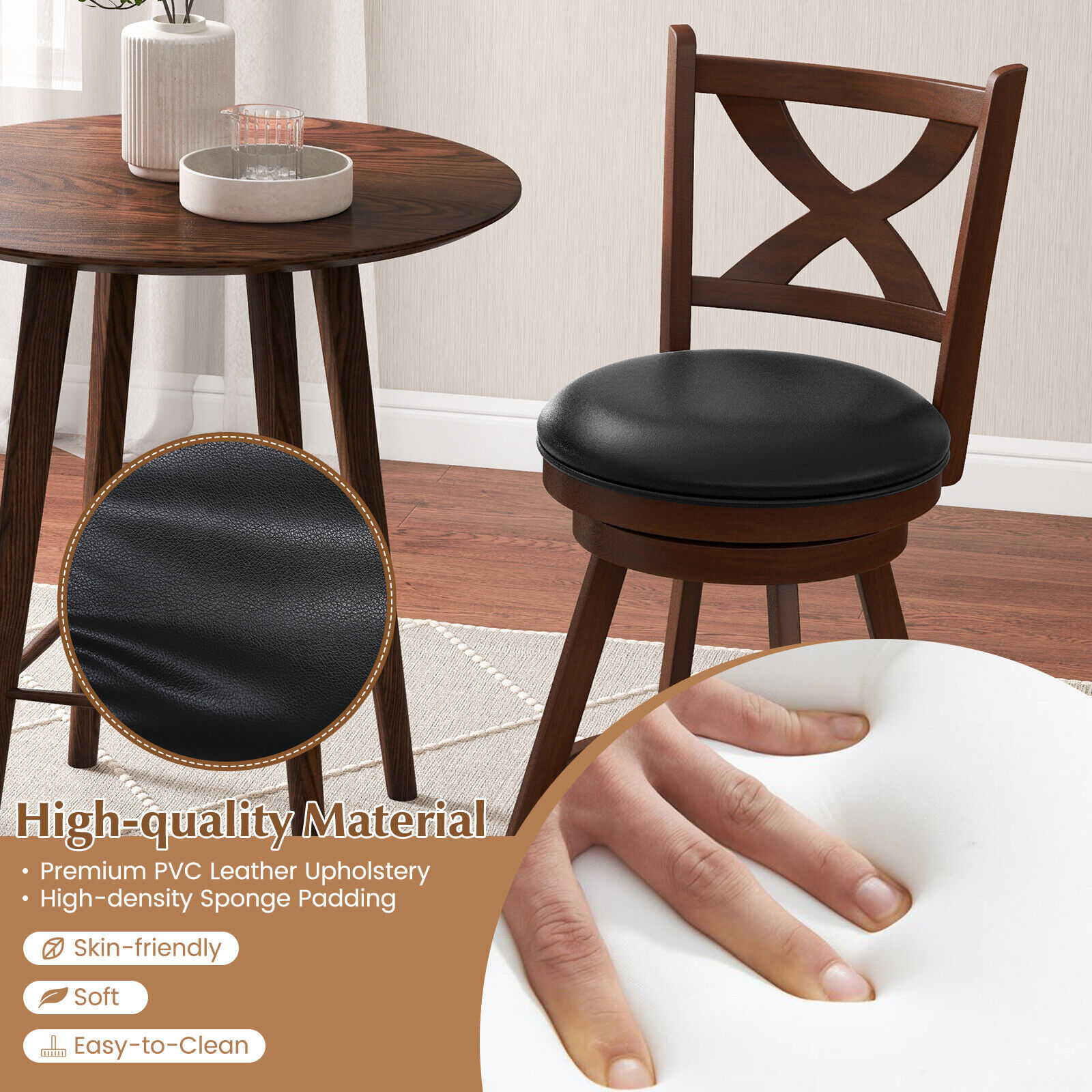 SUGIFT Counter Height Swivel Bar Stools Set of 2 24-in 265-lb with X ...