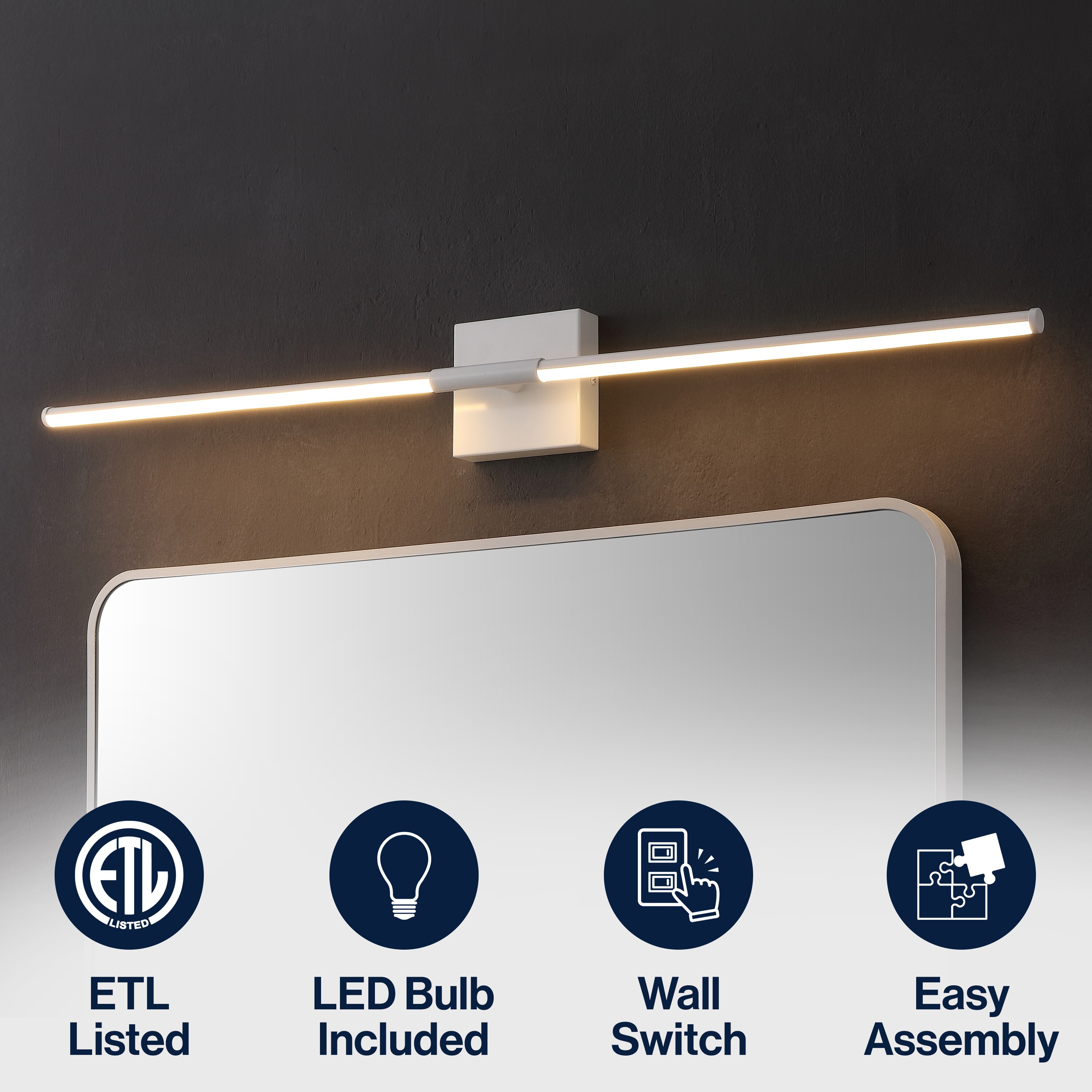 JONATHAN Y Makena Minimalist Metal Integrated 32-in W 1 -Light Polished ...