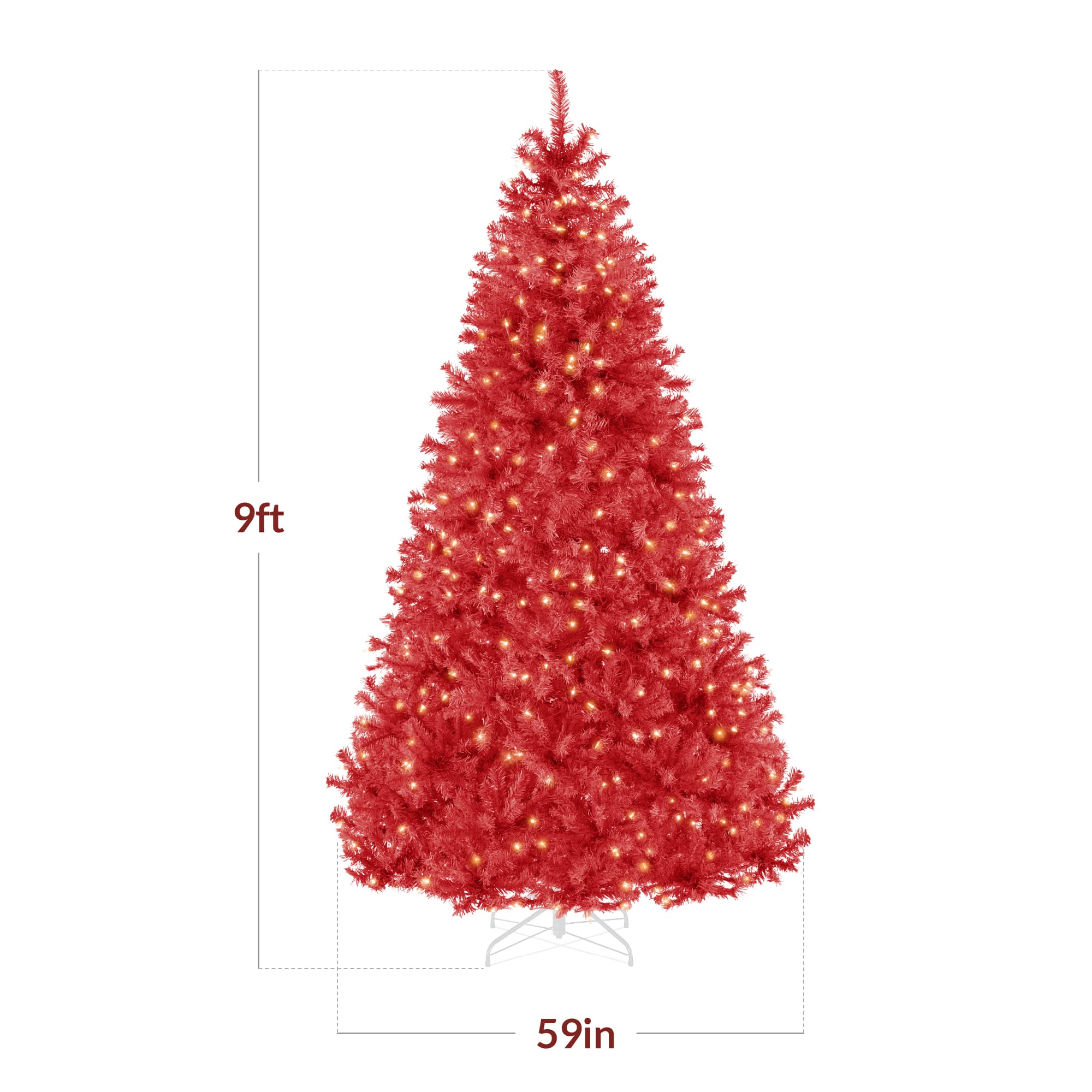Best Choice Products 9ft Pre-Lit Red Christmas Tree Artificial Holiday ...