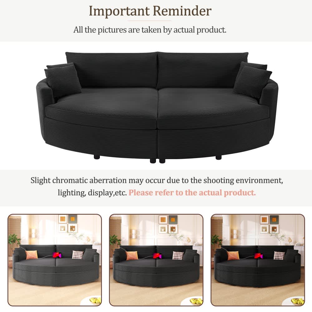 Coolbibila 102-in Black Corduroy Oversized Double Chaise Lounge Sofa ...