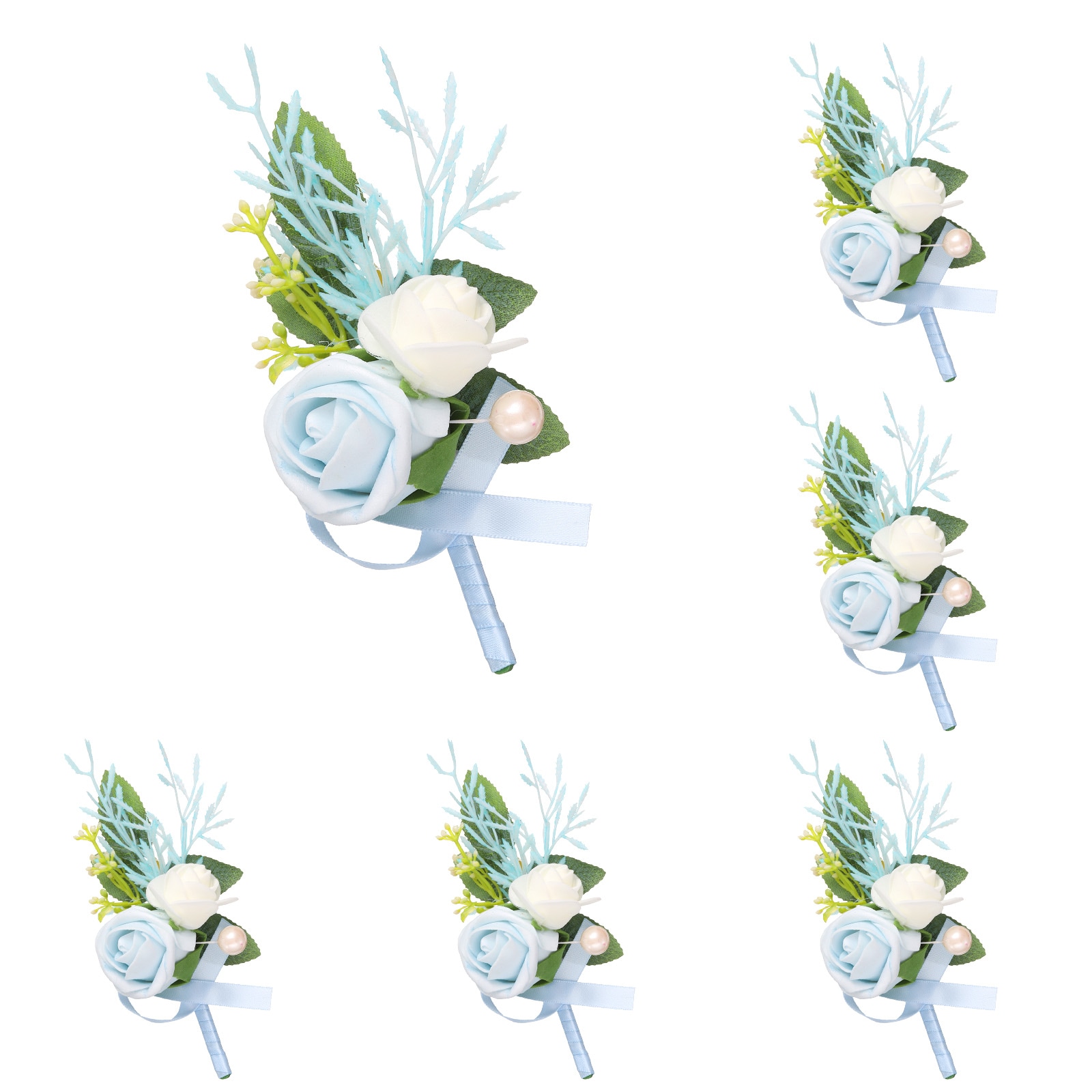 Unique Bargains 6pcs Light Blue Boutonnieres for Men Artificial Flower ...