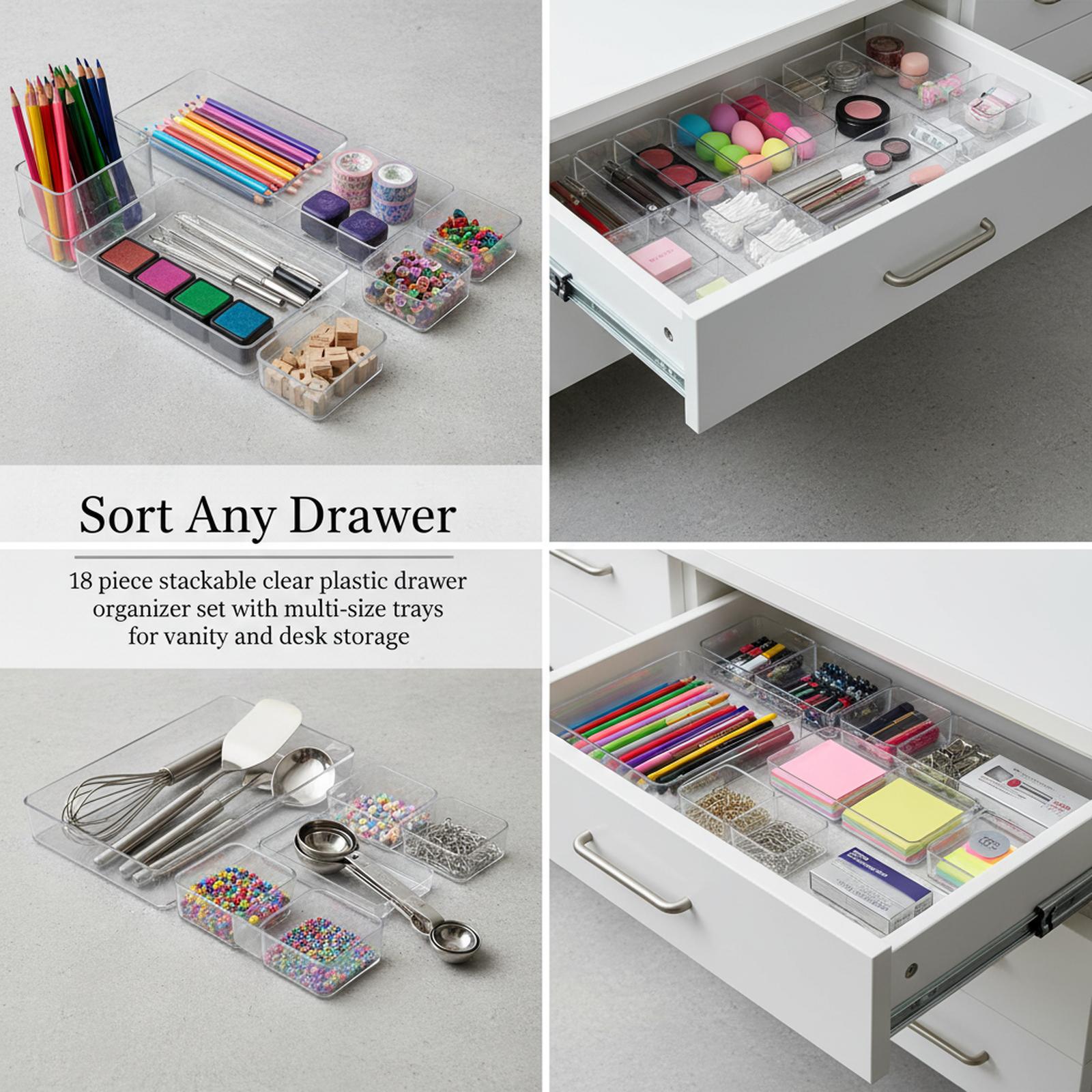 Baginizer Stackable Clear Drawer Organizers Multipurpose Space Saving ...