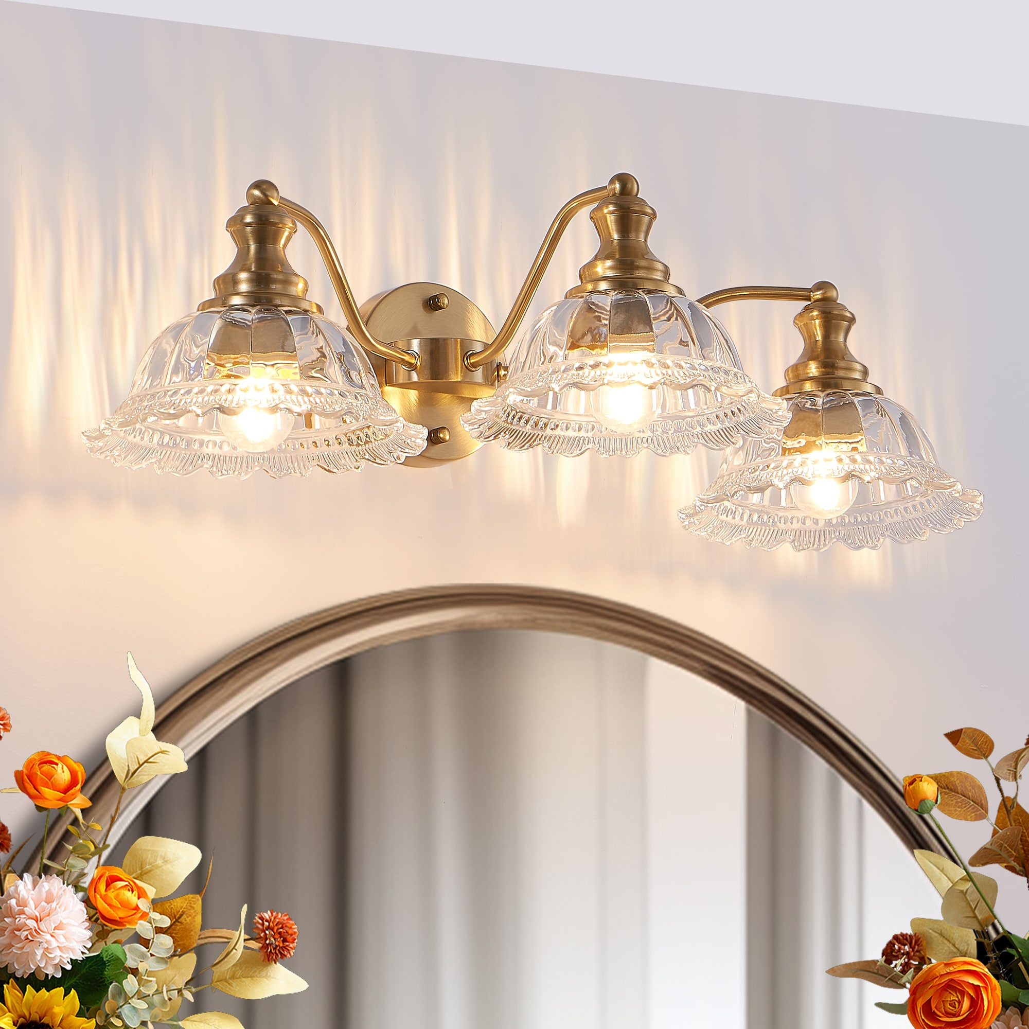 CALVON Wall Sconce 24.4-in 3 Light Gold Traditional Bathroom Vanity ...