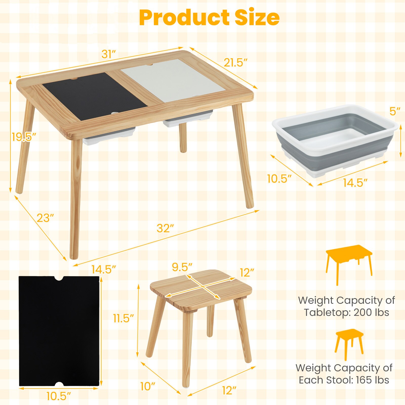 Slickblue Kids Multi Activity Table with 2 Stools Chalkboard Whiteboard ...