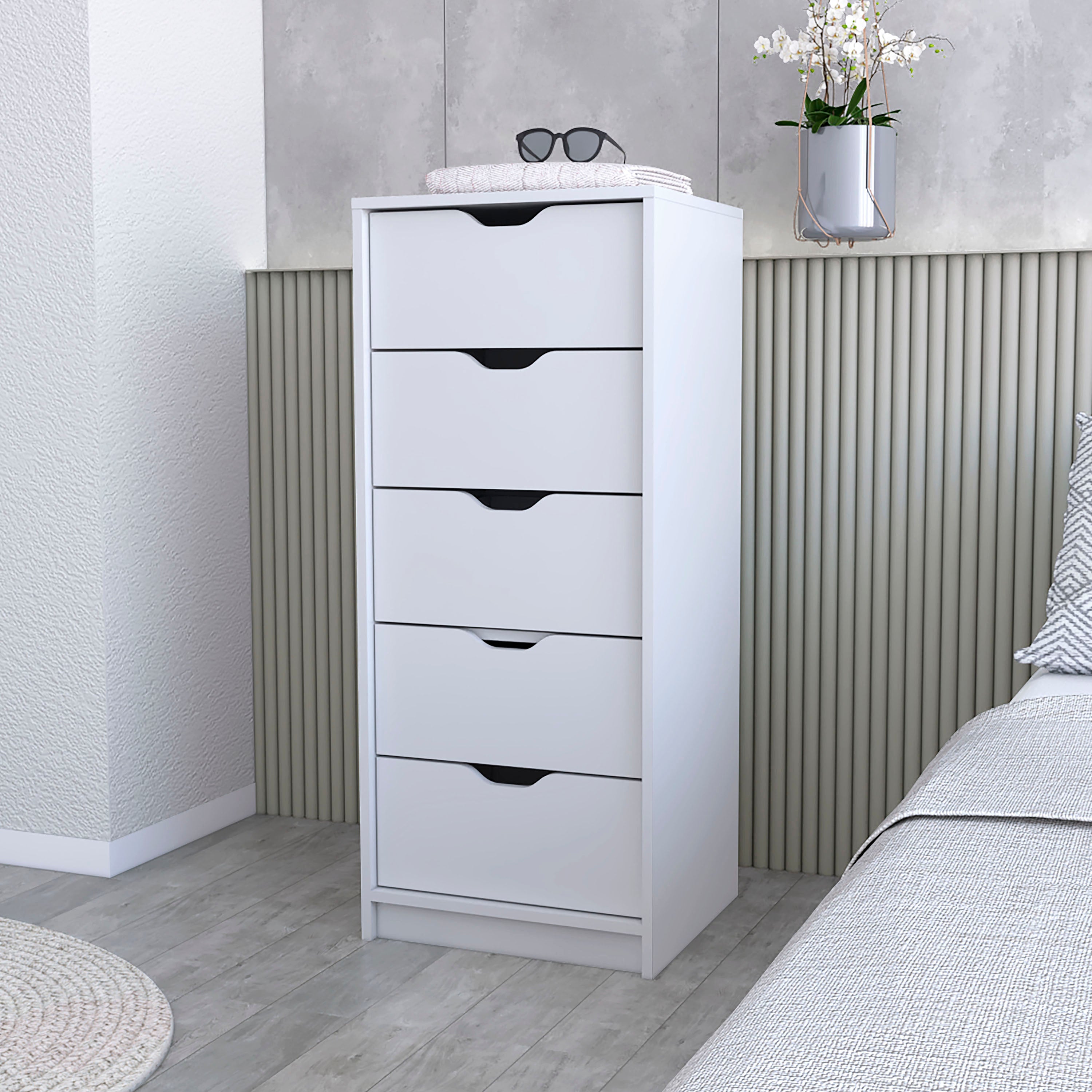 Watnature Small Space Use 5 Drawer Tall Narrow Dresser Chest Soft White ...