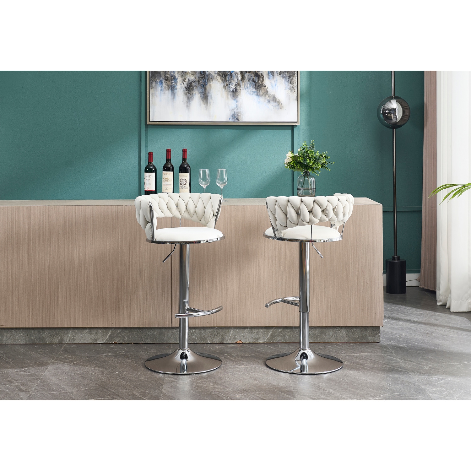 Streamdale Furniture Streamdale Cream Velvet Bar Stools (Set of 2 ...