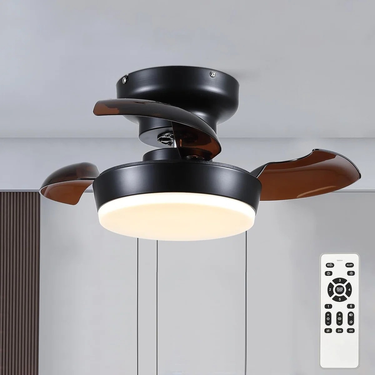 Kviflon 24 in Black Retractable Ceiling Fan with Light Space Saving ...