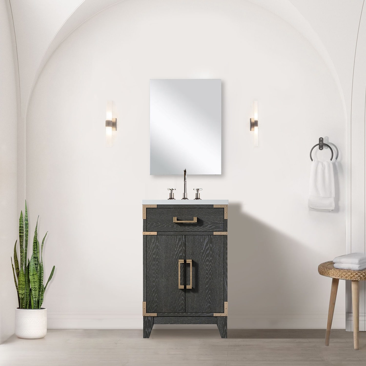 Watnature Black Oak Wood Classic Black 20-Inch Single Bathroom Vanity ...