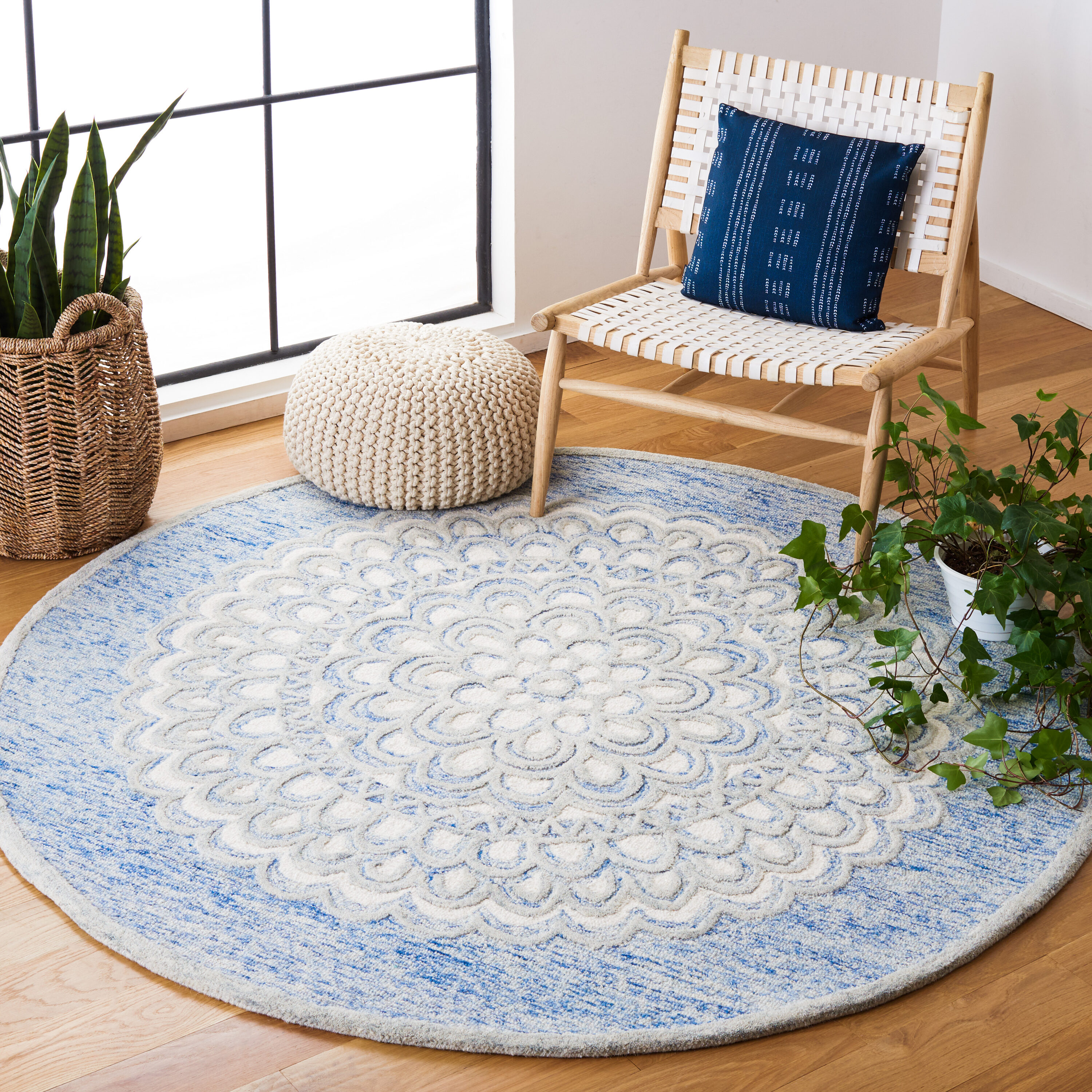 Safavieh Metro 901 Blue/Ivory Contemporary 6ft x 6ft Round Rug in the ...