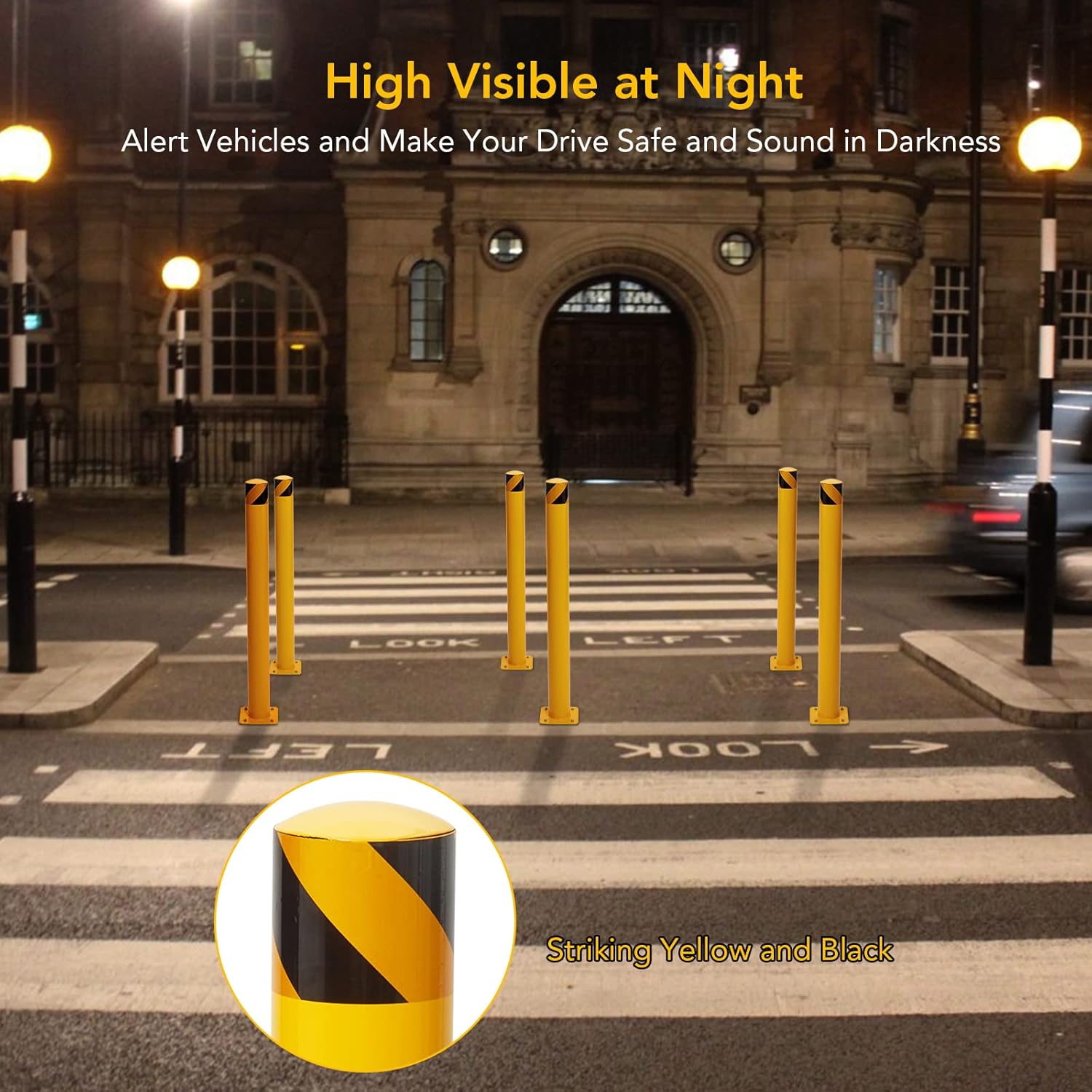 GAOMON 4 Pack 48 In Steel Safety Bollards 4.5 In Diameter Yellow ...