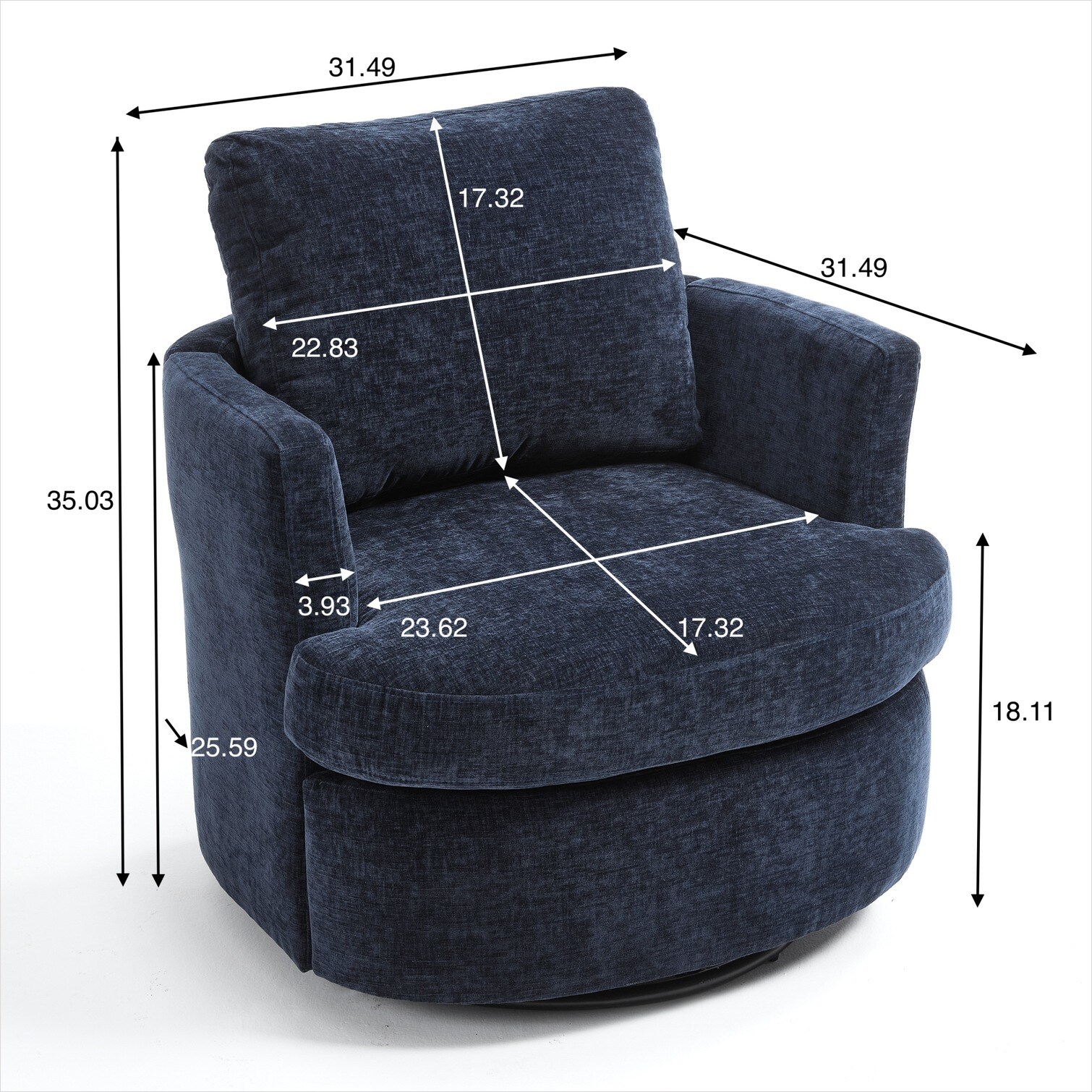 Watnature Blue velvet swivel barrel chair for living room reading nook ...