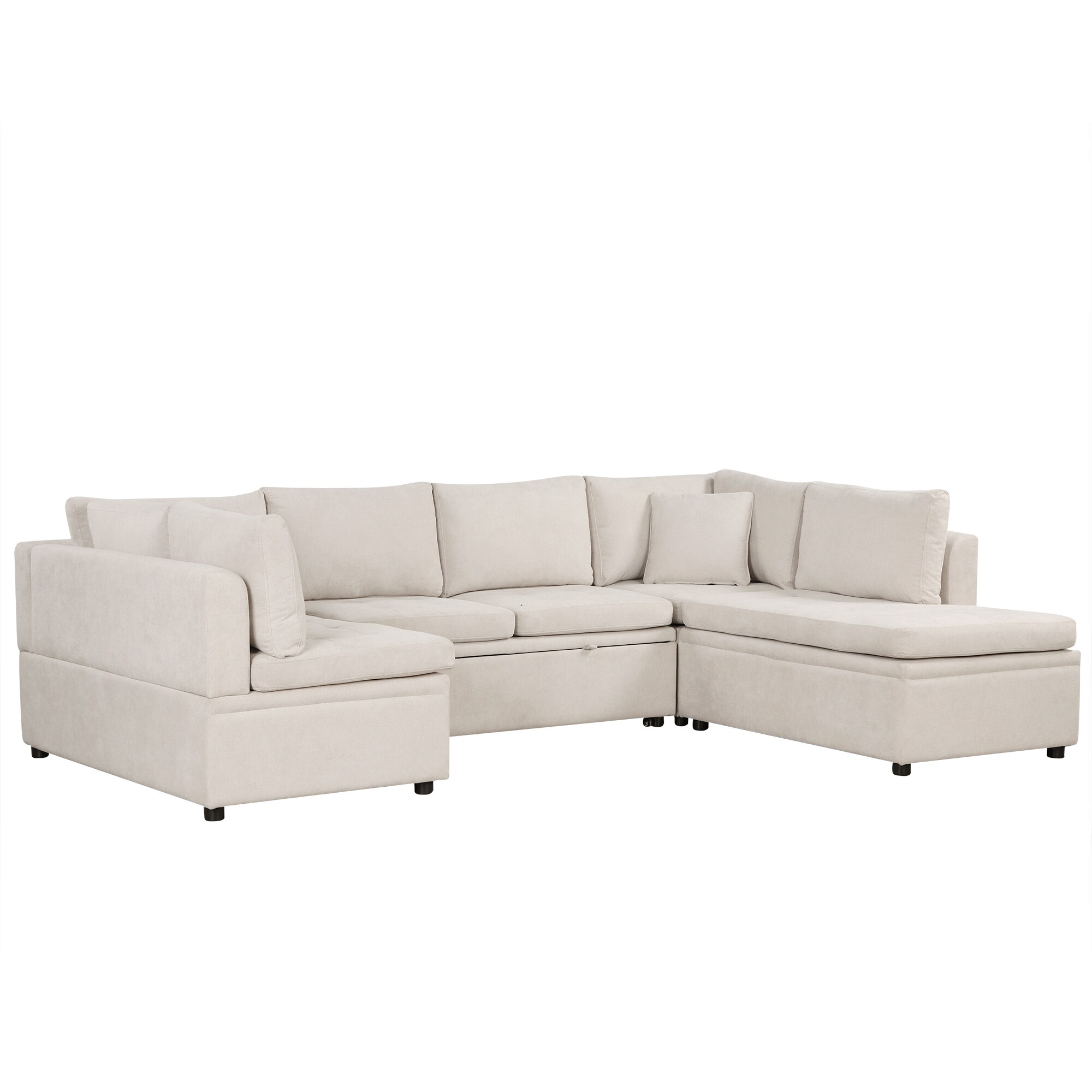 Clihome U-shaped Sofa 117.3-in W Modern Beige Chenille 4-seater ...